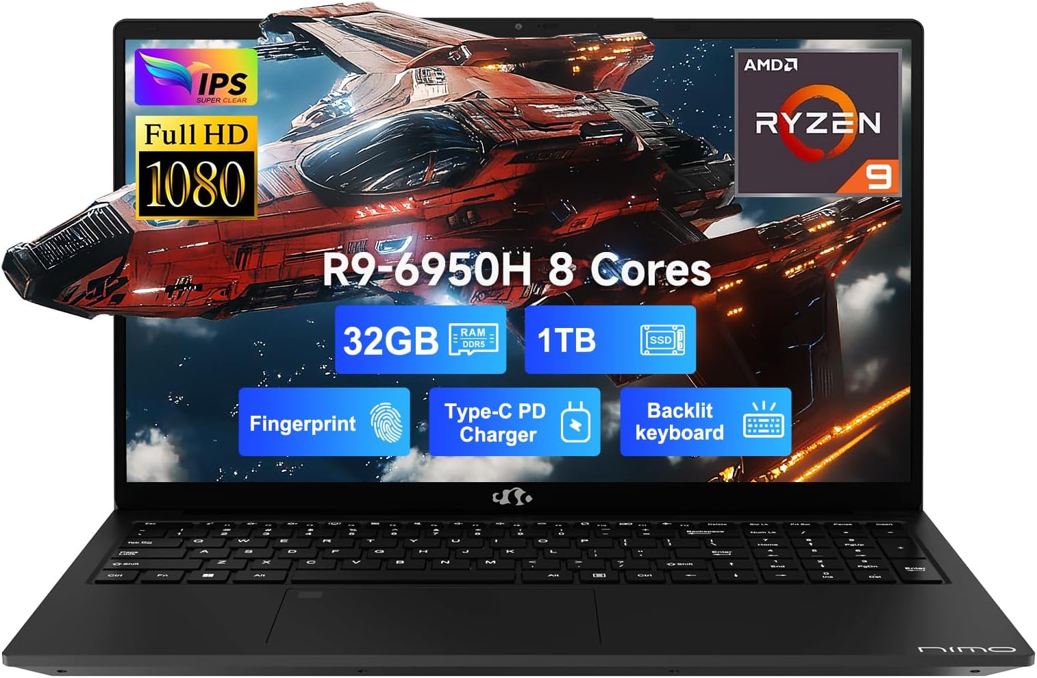 Amazon.com: NIMO 17.3 FHD Business Gaming Laptop, 8-Core AMD Ryzen 9 ...