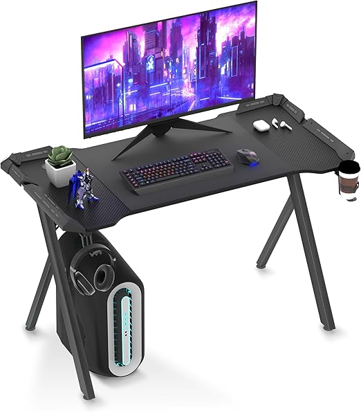 XMTECH Gaming Table Black with RGB LED, Carbon Table Top, 120 cm PC ...