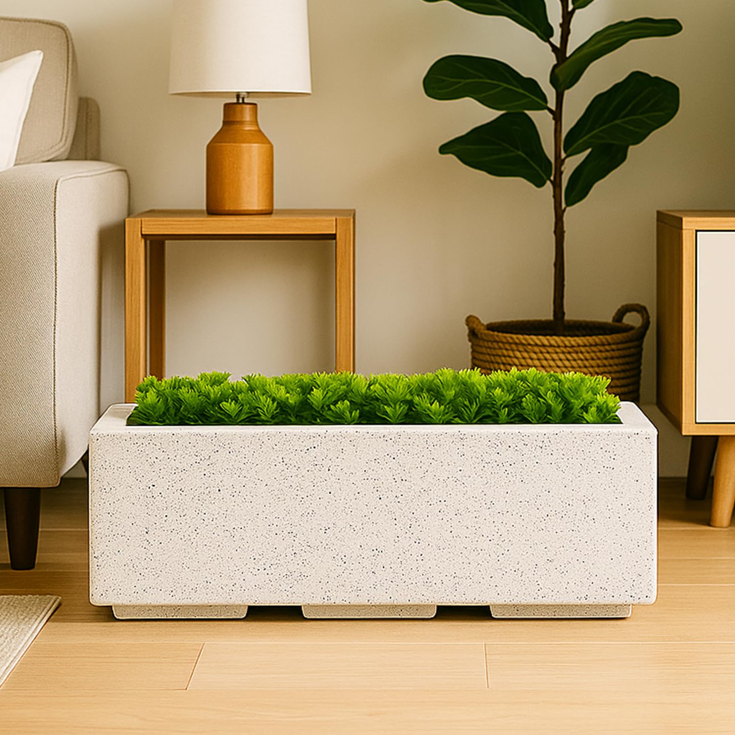 CINAGRO 20" Marble Print Rectangle Gamla Pot, Premium Polymer Material ...