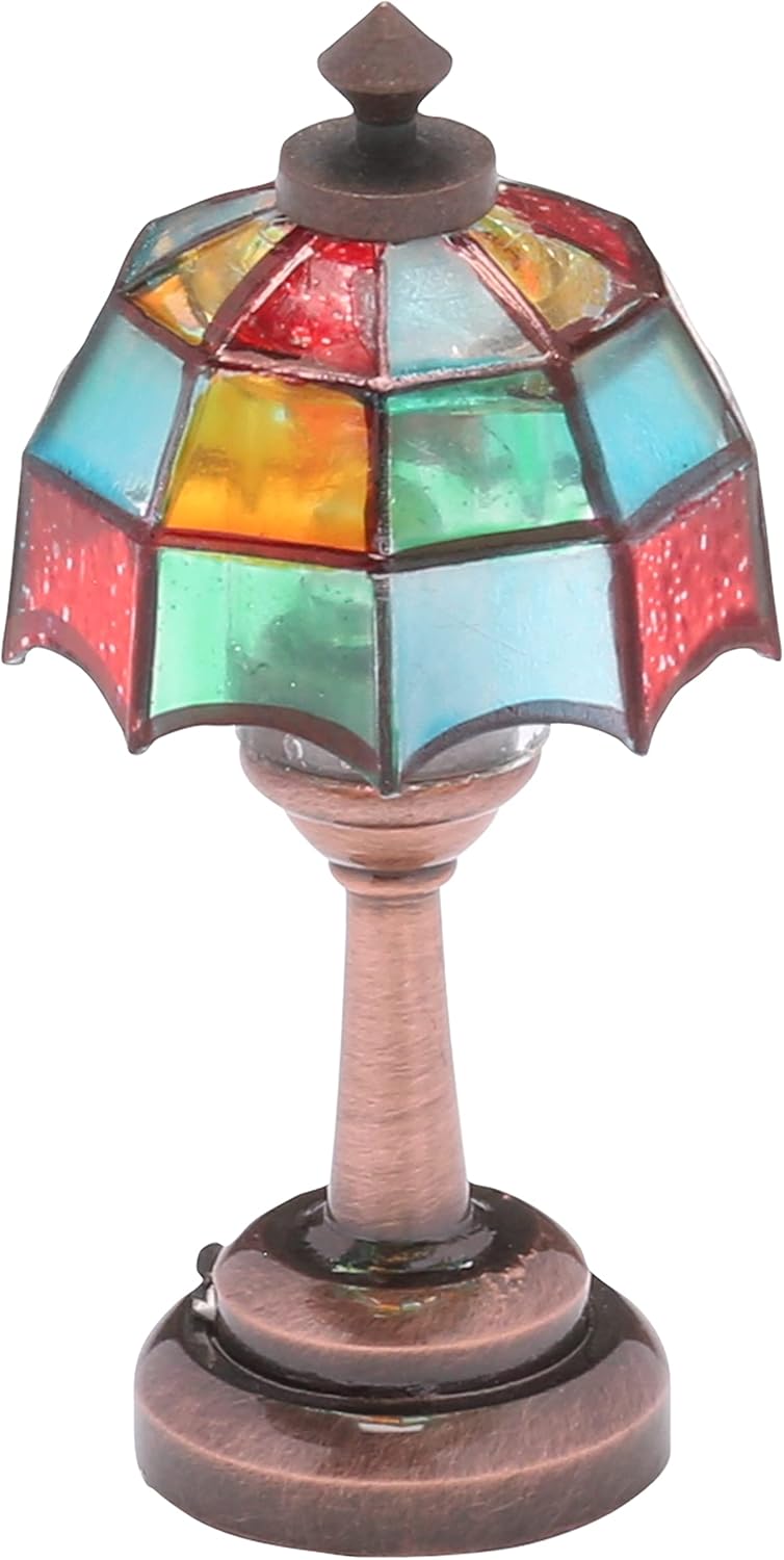 Amazon.com: Mini Dollhouse Table Accent Tiffany lamp, LED Miniature ...