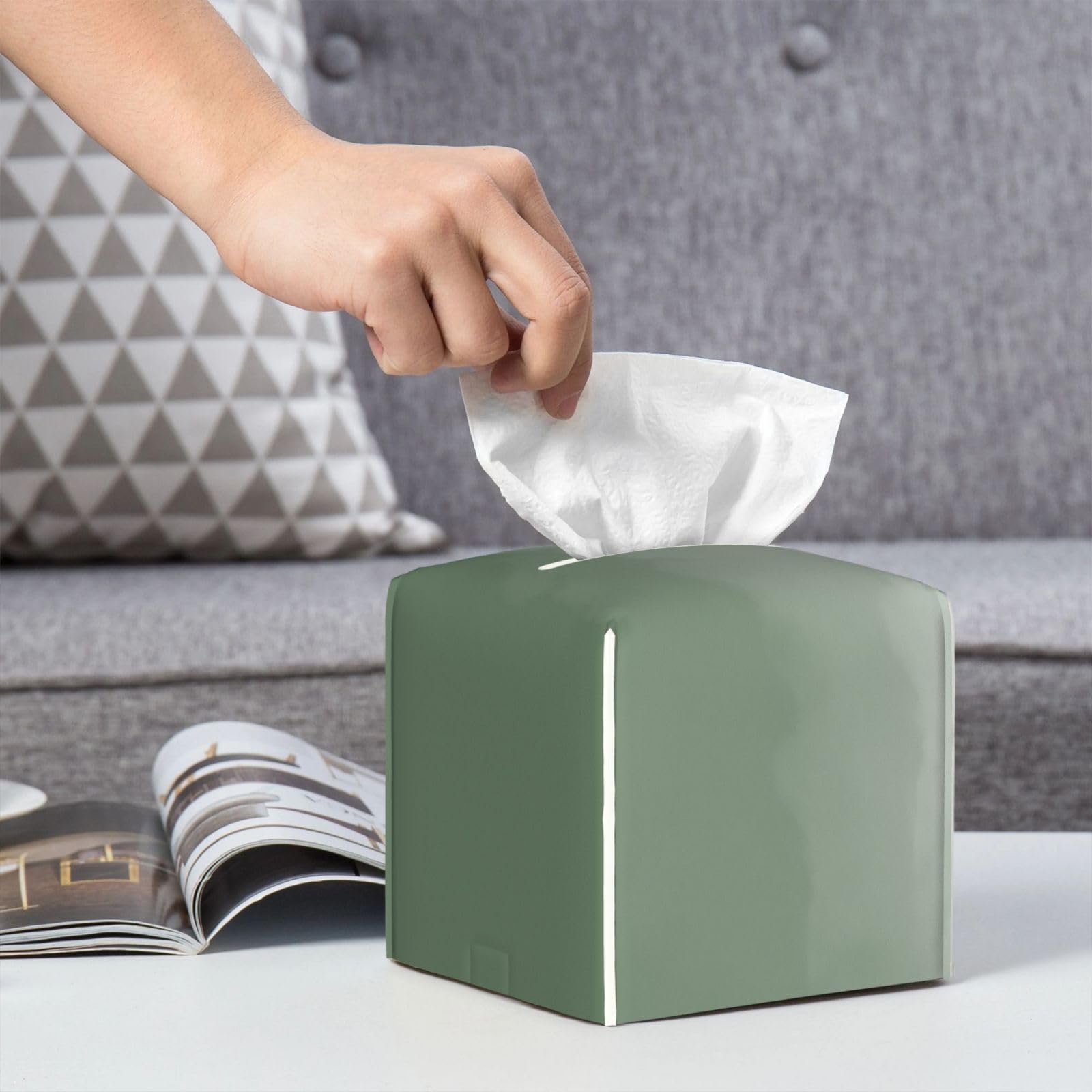Amazon.com: Sage Green Watercolor Ombre Square Leather Tissue Box