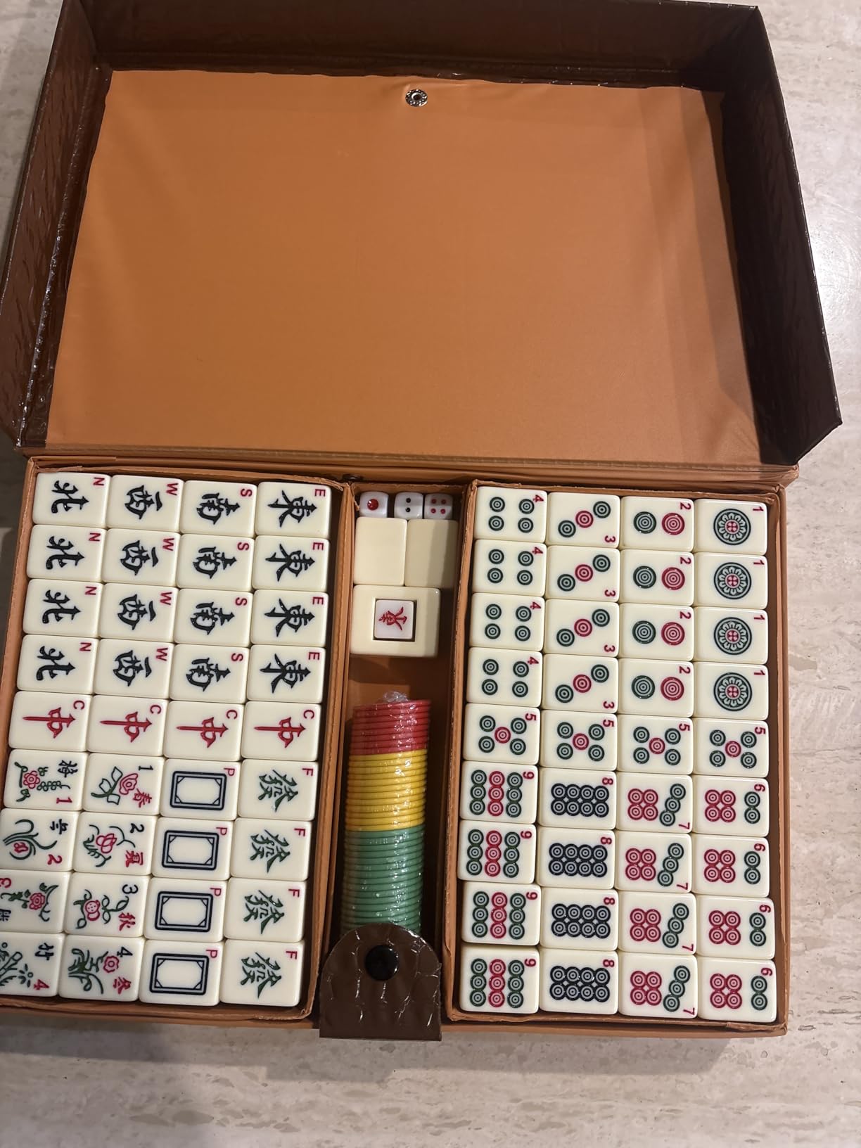lehom 30MM Chinese Mahjong Set 144 Numbered Mahjong Tile Set Majiang ...