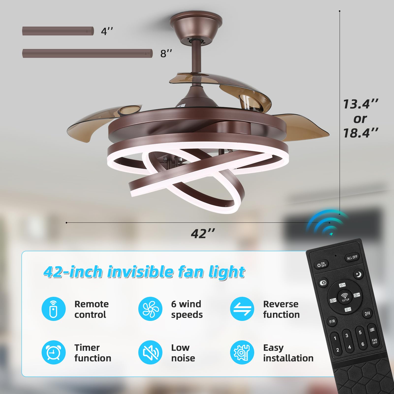 Snapklik.com : RIENAZA 42 Inch Retractable Ceiling Fan, Fandelier ...