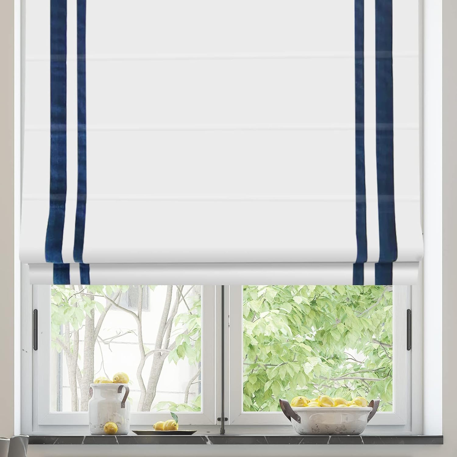 Amazon.com: AureSun Cordless Roman Shades with Border, Blackout White ...