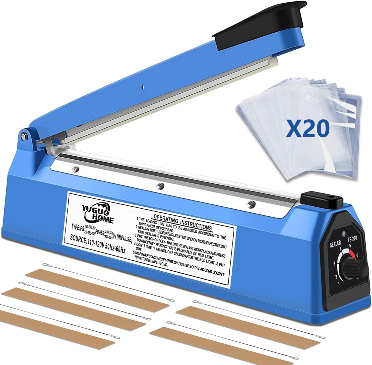 Sellador de Bolsas de Plástico, Máquina Selladora por Impulso Manual 12 ...