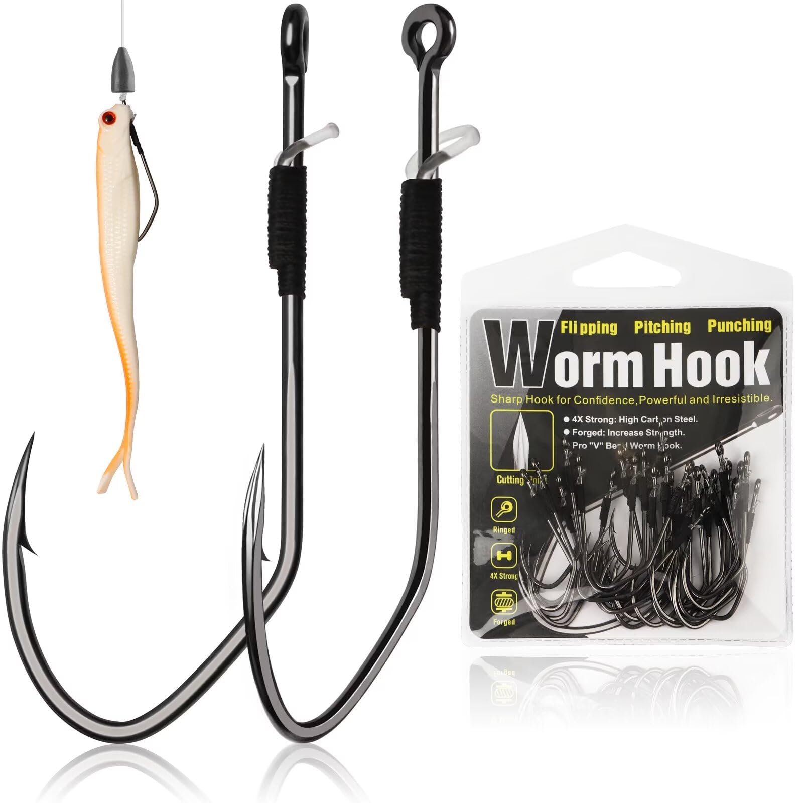 Dovesun Weedless Worm Hooks Texas Rig Hooks with Baitkeeper 30PCS ...