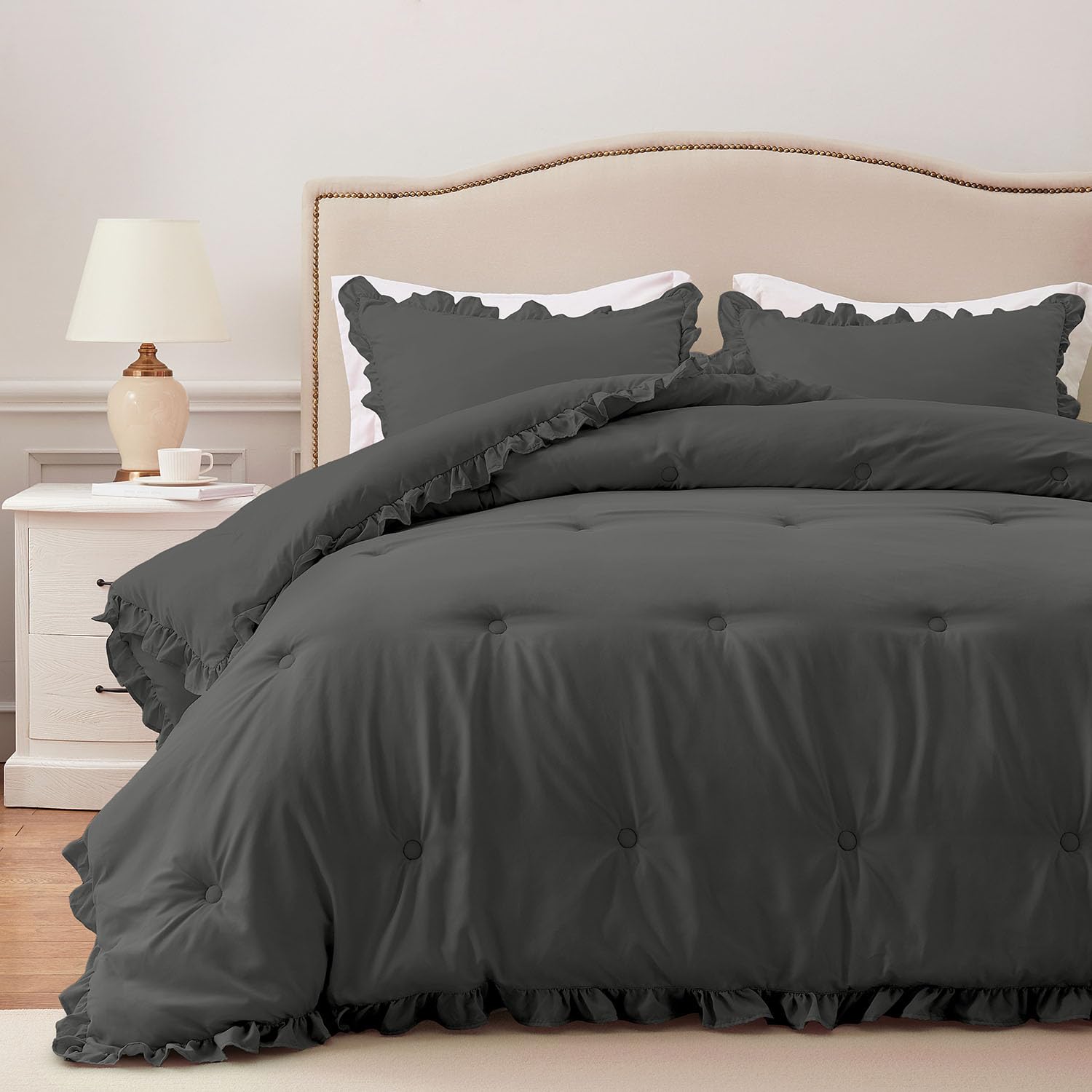 Amazon.com: HARBOREST Twin Comforter Set Grey - Ruffle Comforter for ...