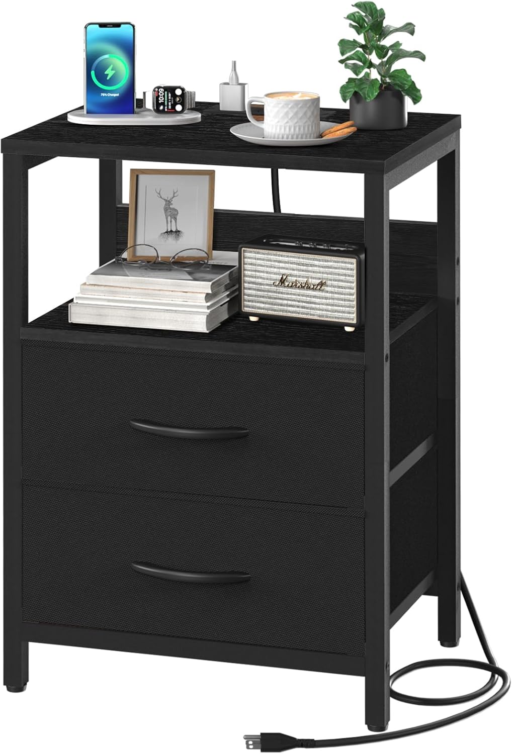 Amazon.com: Yoobure Nightstand with Charging Station, Small Night Stand ...