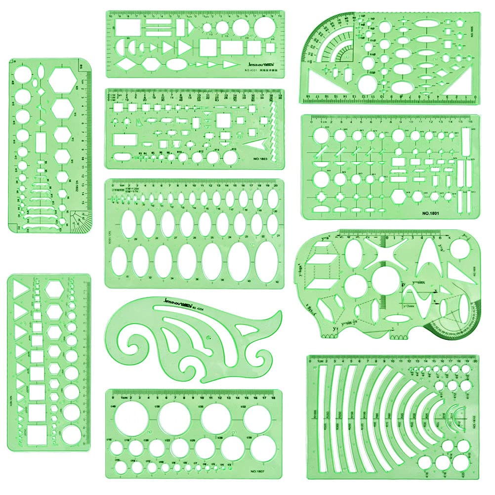 Buy 11 Pieces Plastic Measuring Ruler Architecture Drawing Templates ...