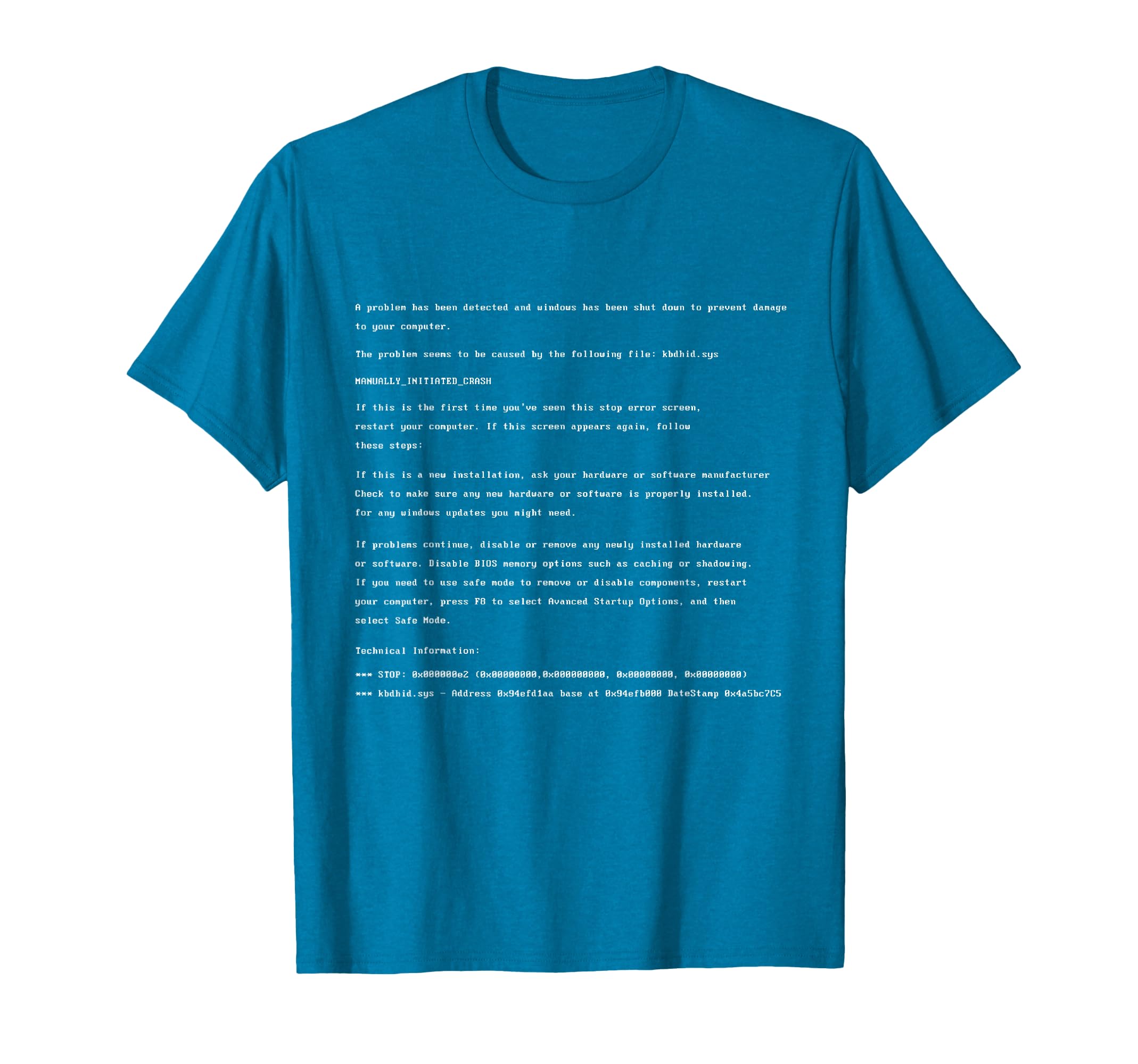 Amazon.com: Blue Screen of Death Error Tshirt Computer Crash PC Shirt T ...