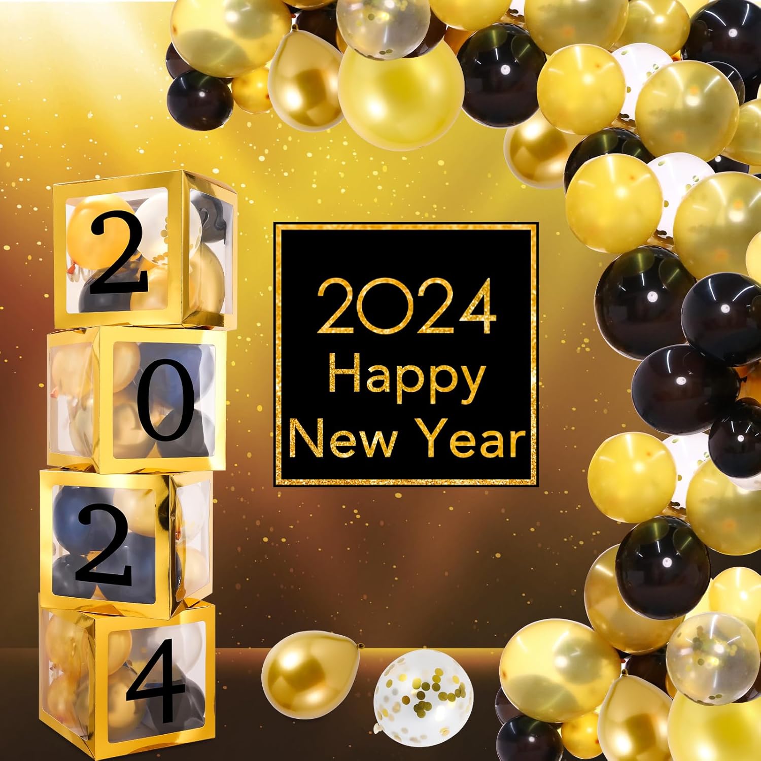 Amazon.com: 127PCS New Years Eve Party Supplies 2024 Boxes, Balloons ...