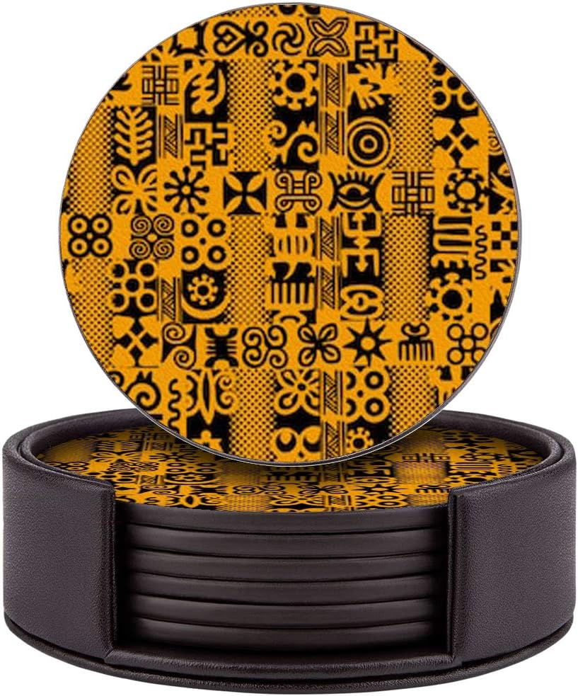 Amazon.com: Set of 6 Round Leather Coasters with Holder for Bar, Drinks ...