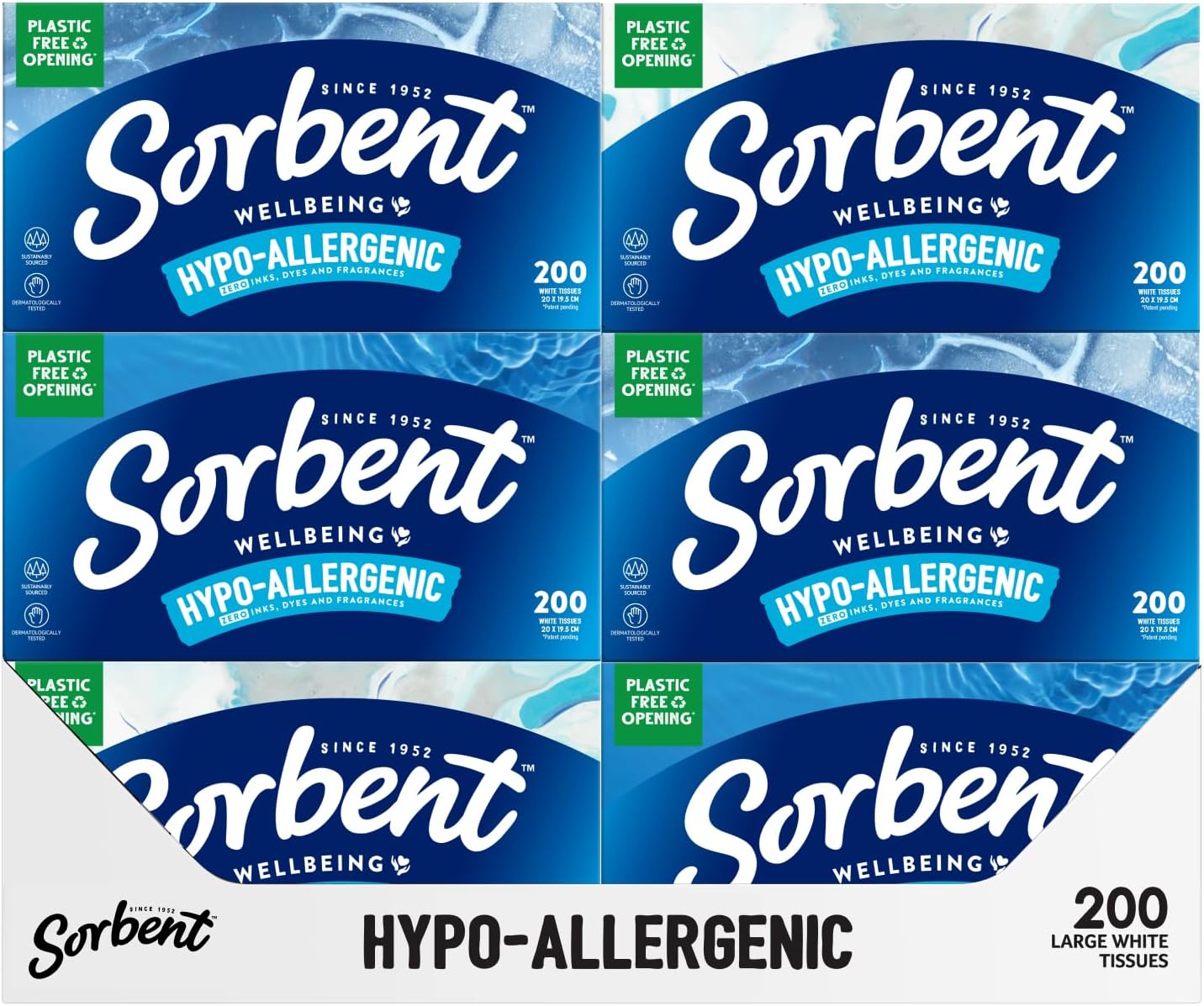 Sorbent Hypo Allergenic White Facial Tissues 200 Pack x 12, 2400 Counts ...
