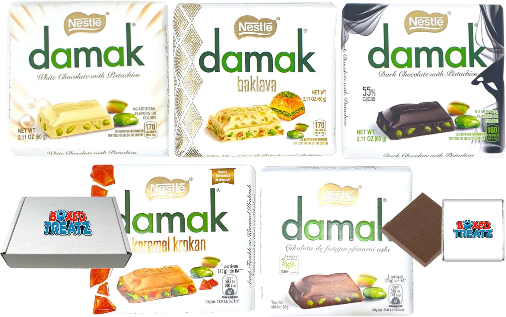 Damak Mixed Packs - Dark, White & Milk Chocolate With Pistachio Or ...