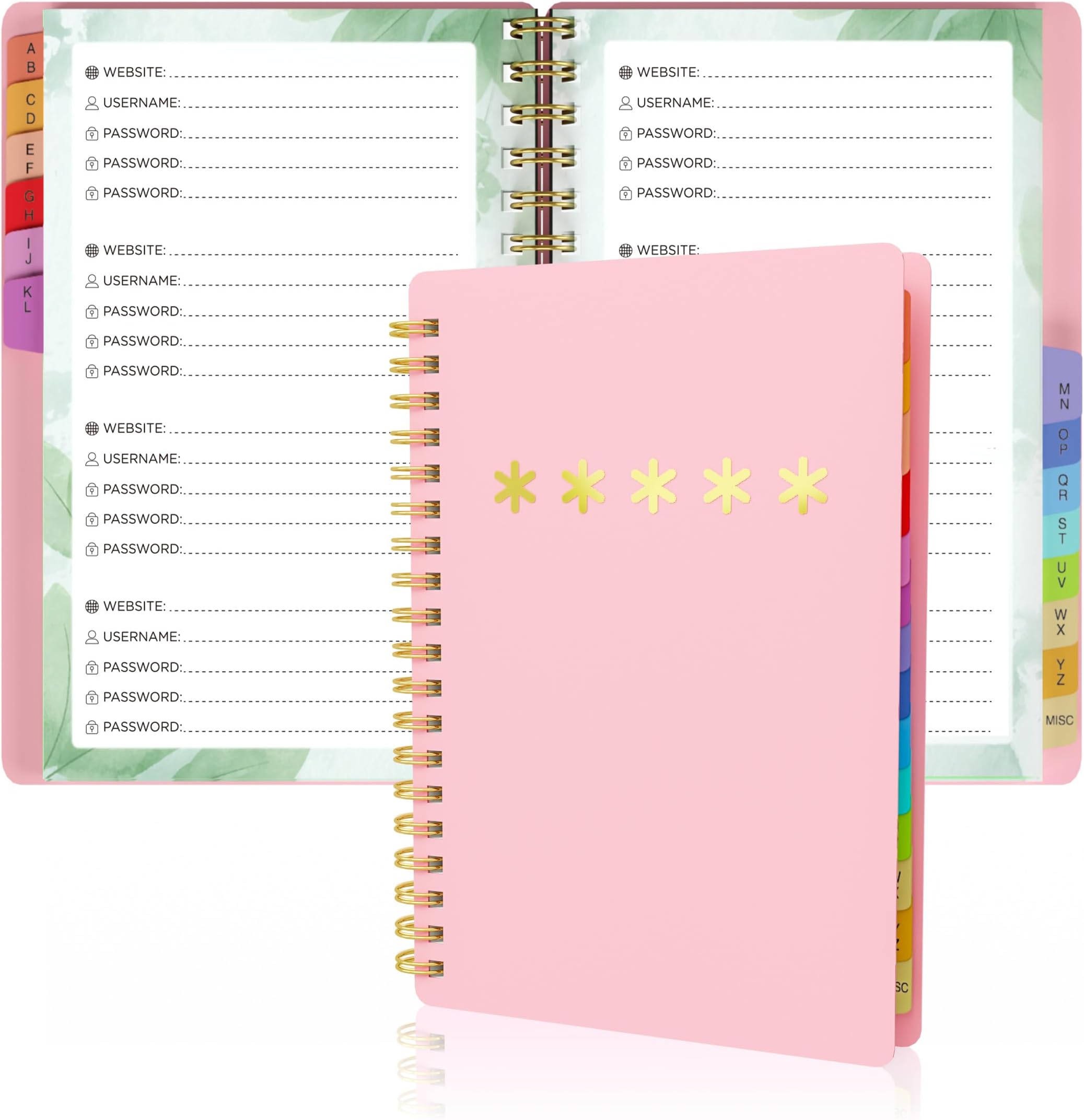 Amazon.com : Spiral Password Book with Colorful Alphabetical Tabs -4 ...