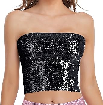 Womens Sparkly Sequin Mermaid Crop Tops, Strapless Metallic Tube Tops ...