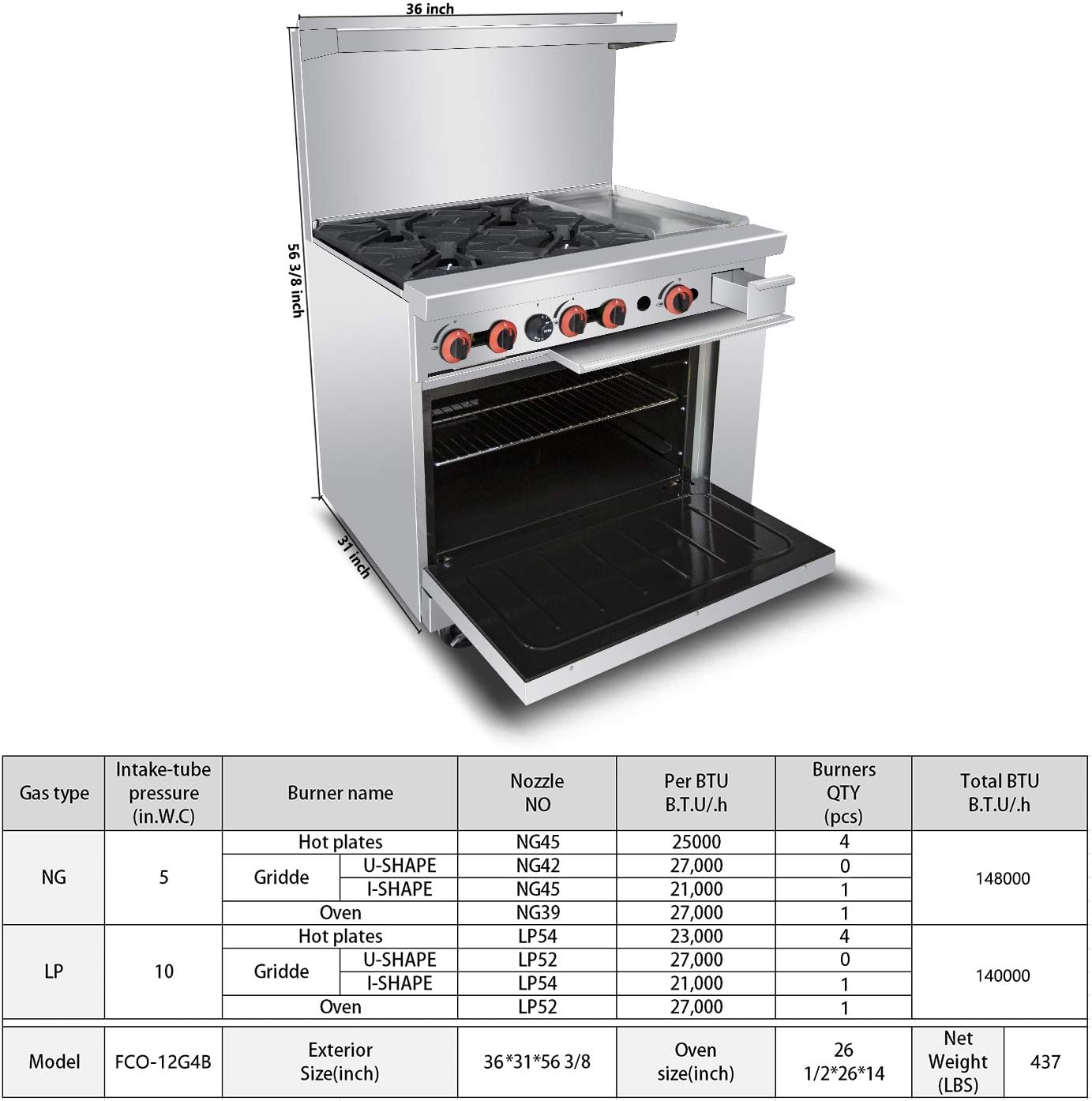 KITMA Gamas de gas comercialesrangos de gas independientes con 4 ...