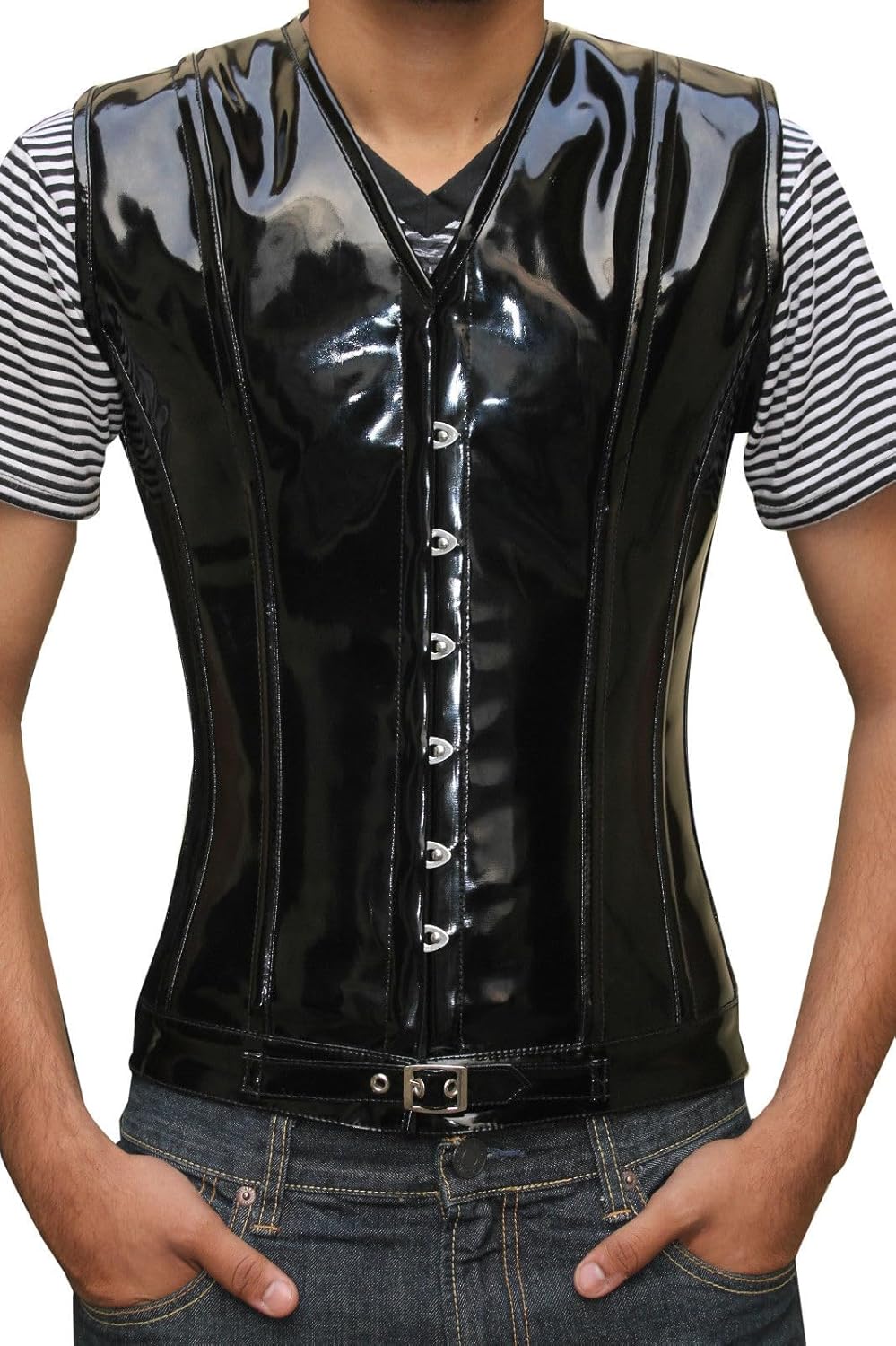 Amazon.com: SKAF IMPEX Men Shapwear PVC Steel Boned Corset Vest Black ...