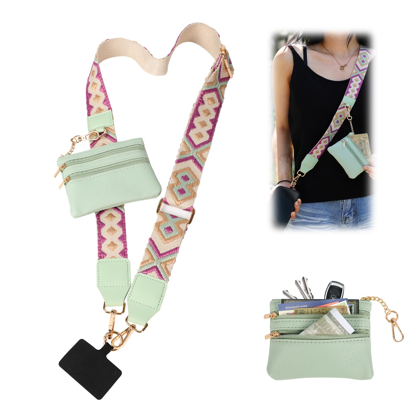 Amazon.com: Zrrmmd Crossbody Phone Strap, Phone Strap with Zippered ...