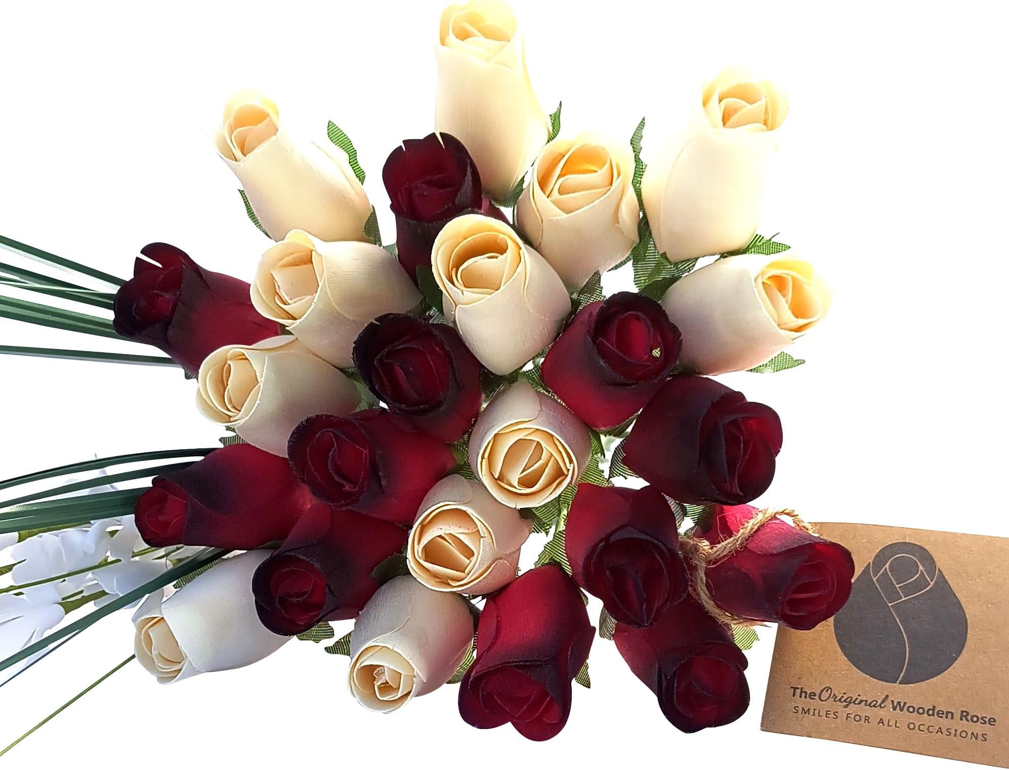 Amazon.com: 24 Small Bud Wooden Roses Bouquet- Assorted Colors : Home ...