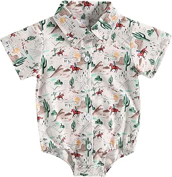 Amazon.com: HnuanLui Western Baby Boy Clothes Cow Print Shirt Romper Short Sleeve Lapel Button ...