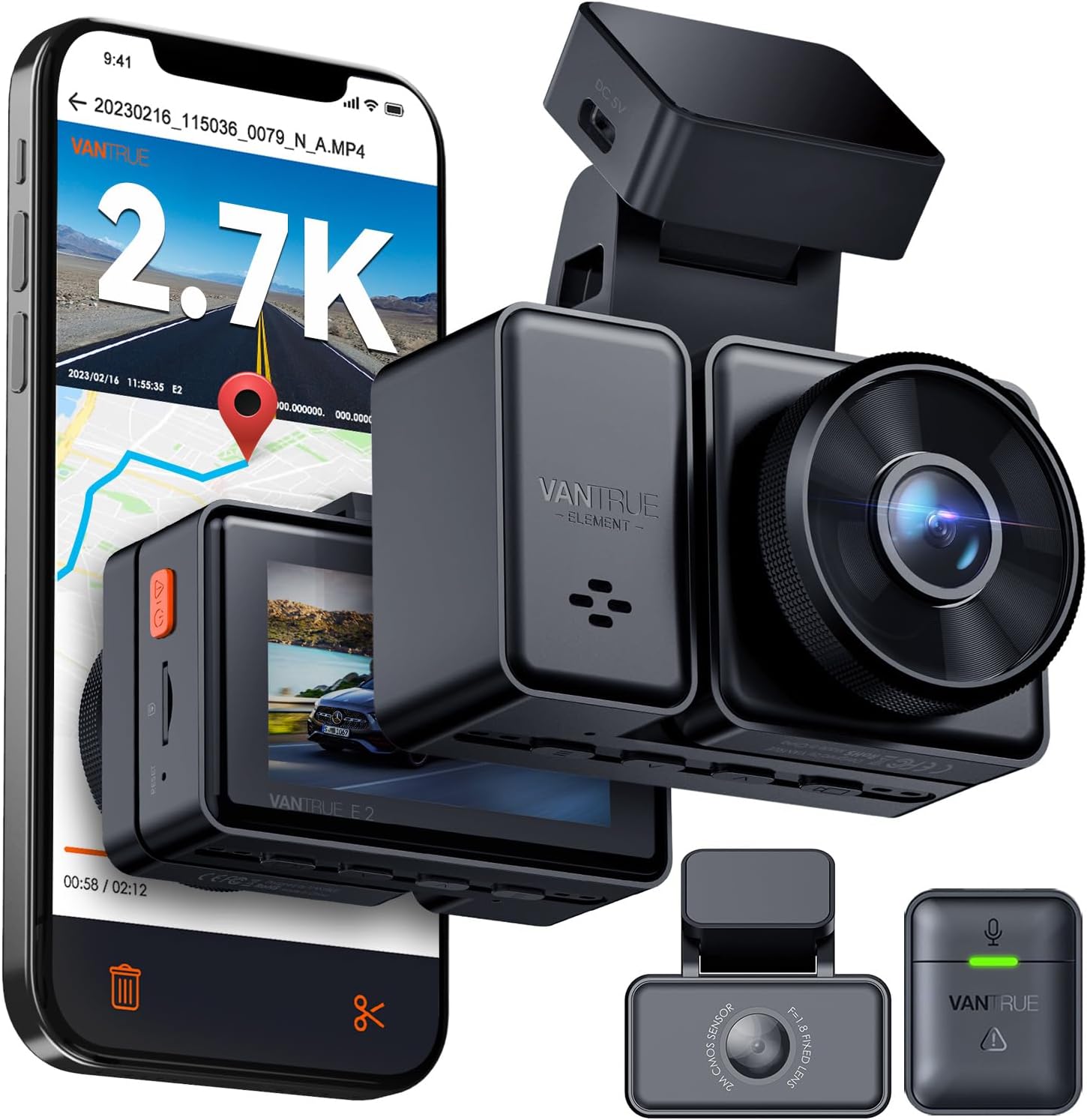 Vantrue N2 Pro Dual Dash Cam, 1440P Single Front Dash Camera, 1080P ...