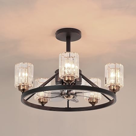 Amazon.com: VENDERLANS Crystal Ceiling Fan with Lights,Low Profile ...