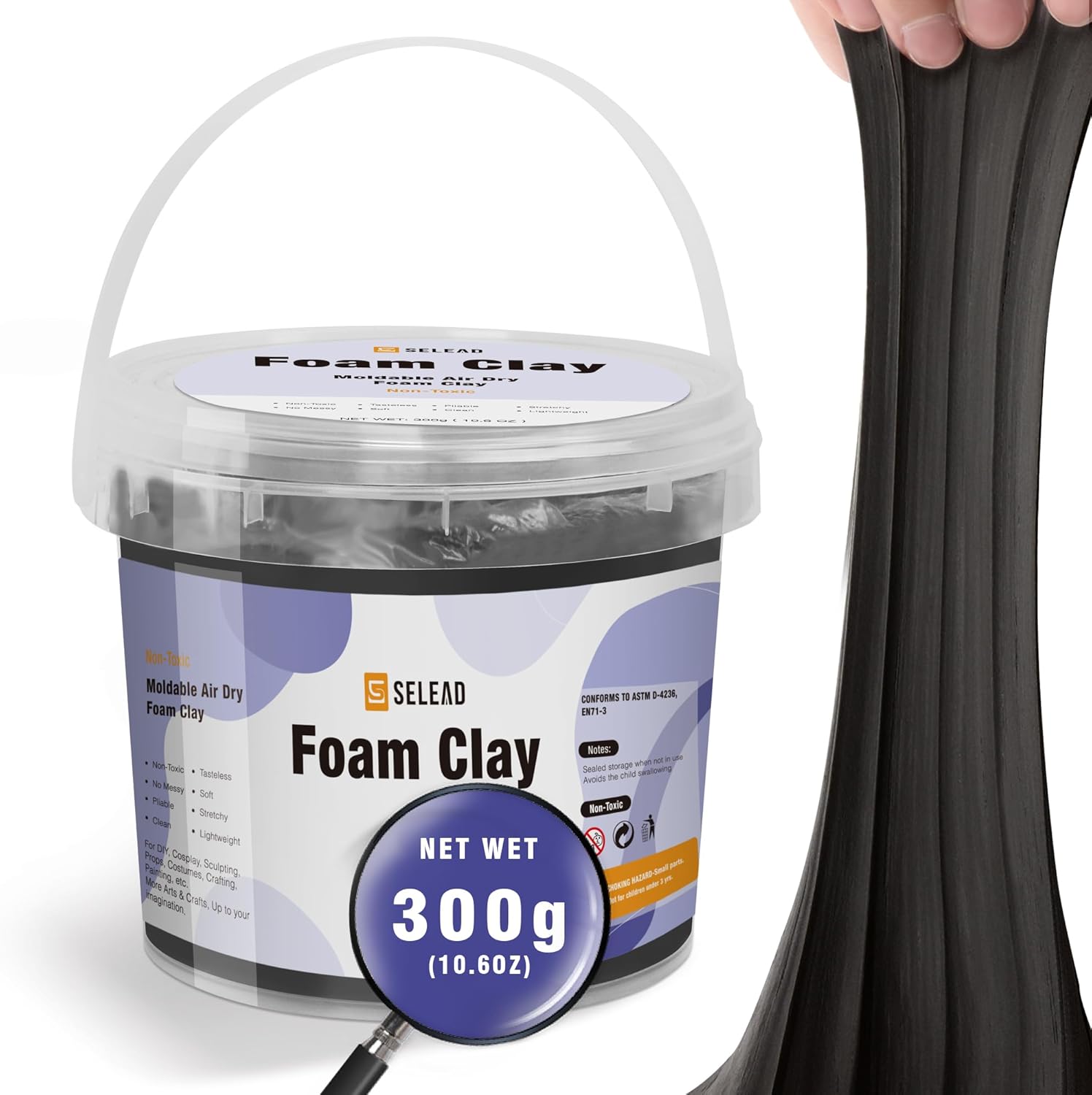 Amazon.com: SELEAD Foam Clay Black 300g - Moldable Air Dry Ultra-Light Modeling Clays for Adult ...