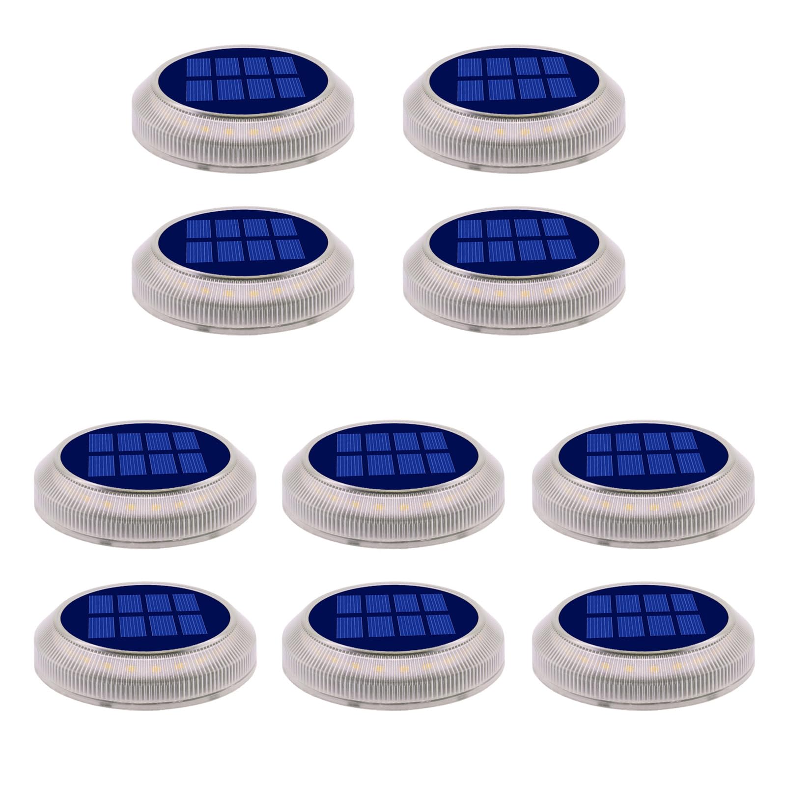 10 Packs White Round Solar Deck Lights, IP68 Waterproof Solar Lights ...