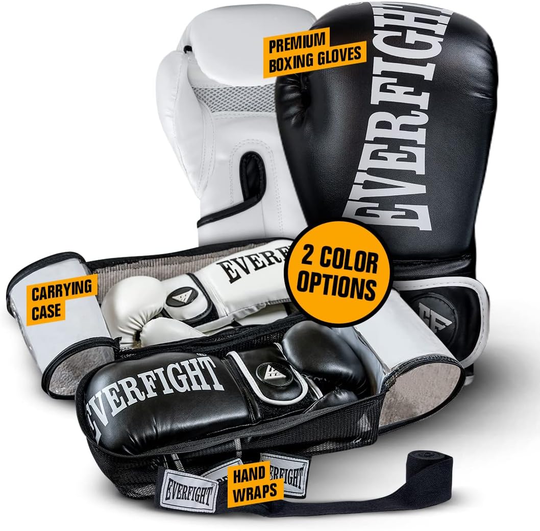 EVERFIGHT Adult Boxing Gloves Set – Incl. 3m Boxing Wraps & Carrying ...
