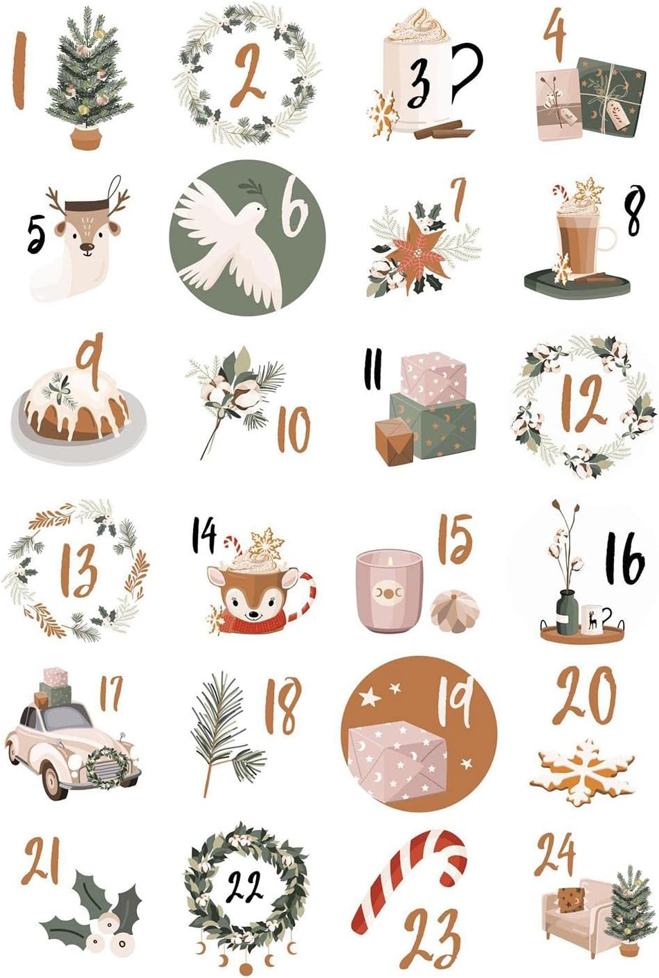 Advent Calendar Sticker Set - Numbers 1-24 Stickers for Christmas ...