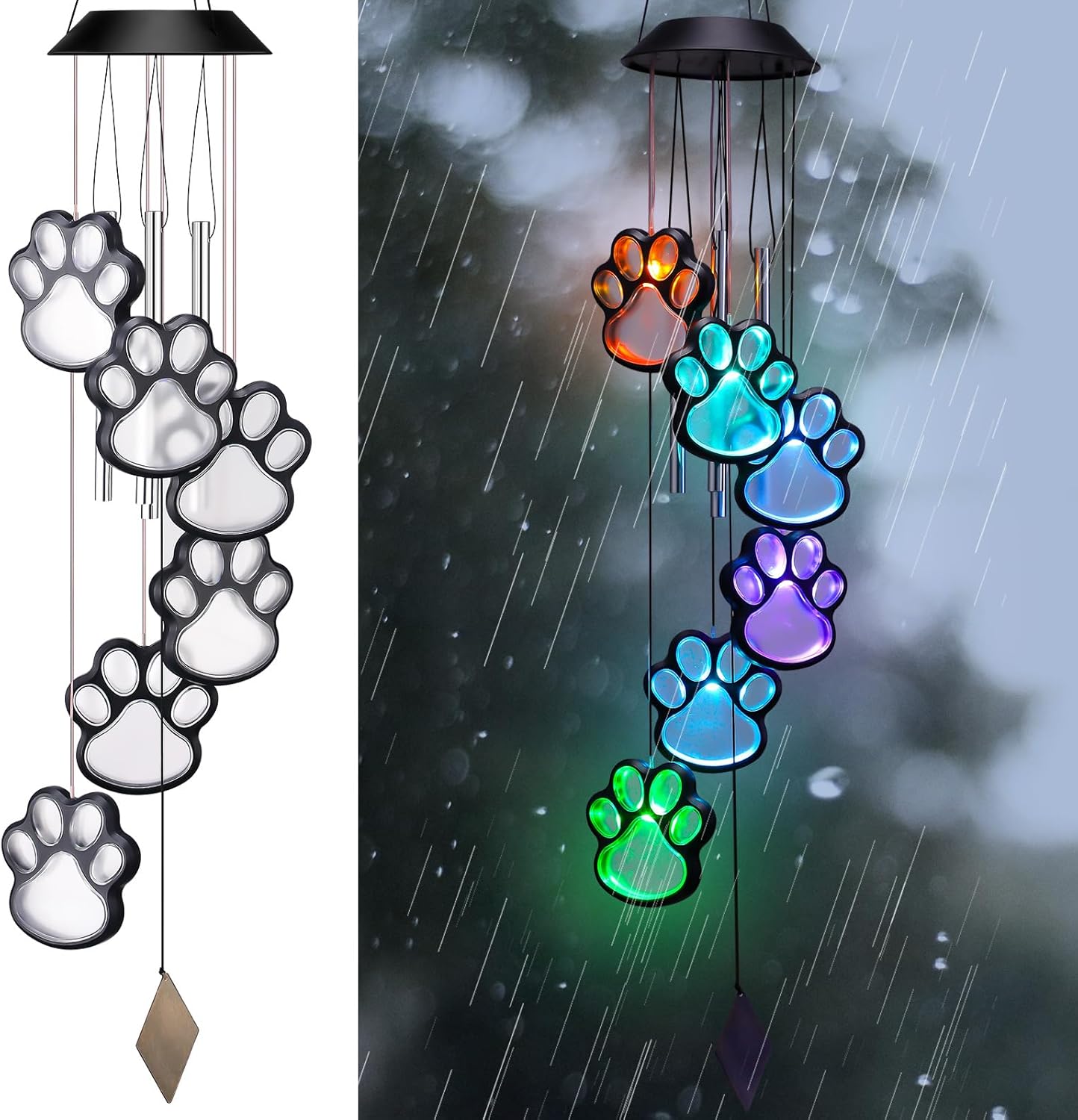 Amazon.com : Chunful Paw Print Solar Wind Chimes for Outside Dog Cat ...
