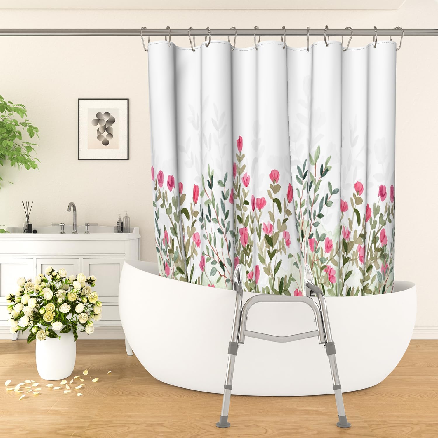Amazon.com: ChloropLastid Pink Floral Split Shower Curtain for Transfer ...