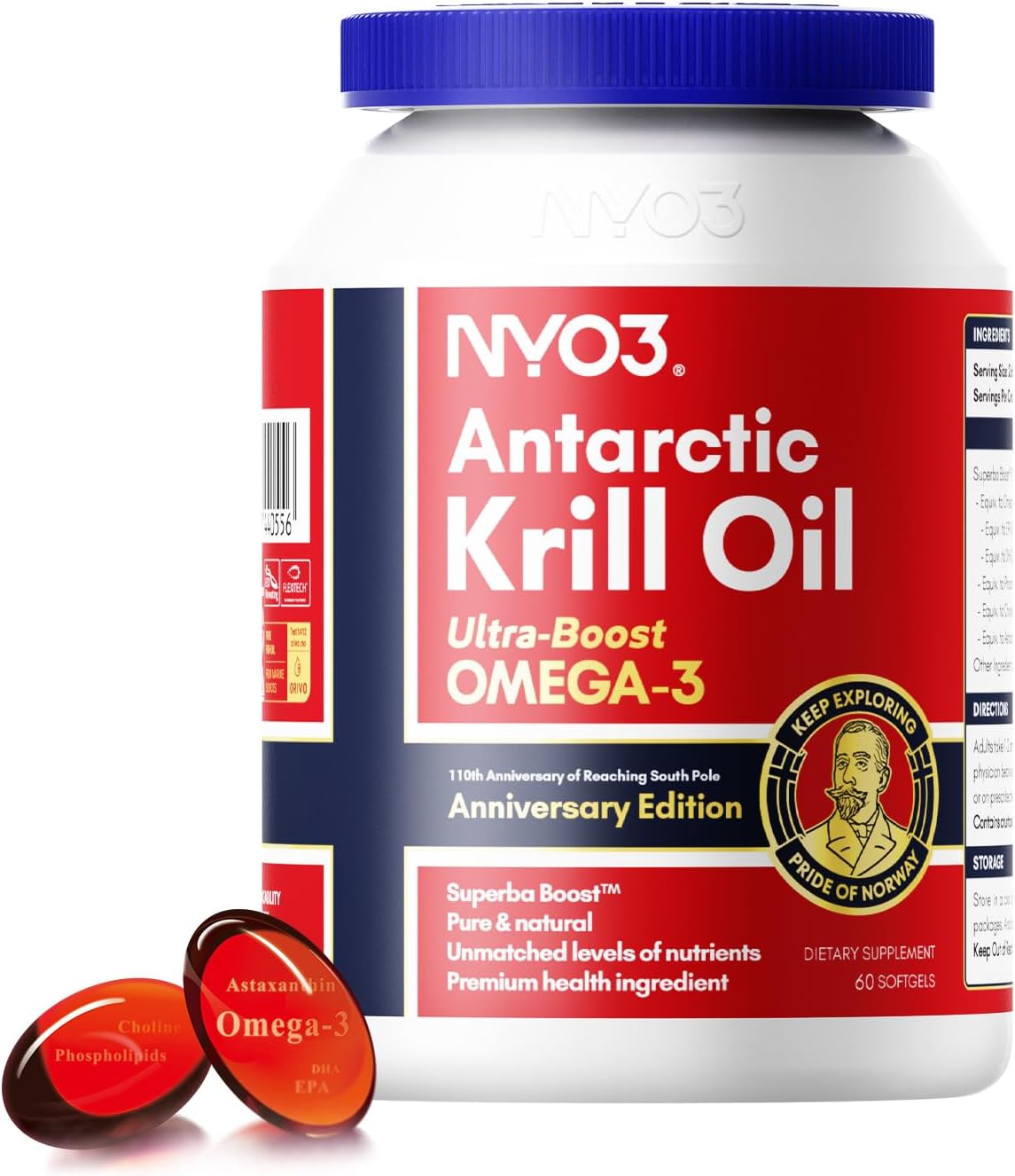 Amazon.com: NYO3 Krill Oil Omega 3 Supplement 1000mg 60 Softgels EPA & DHA, Pure Antarctic Krill ...