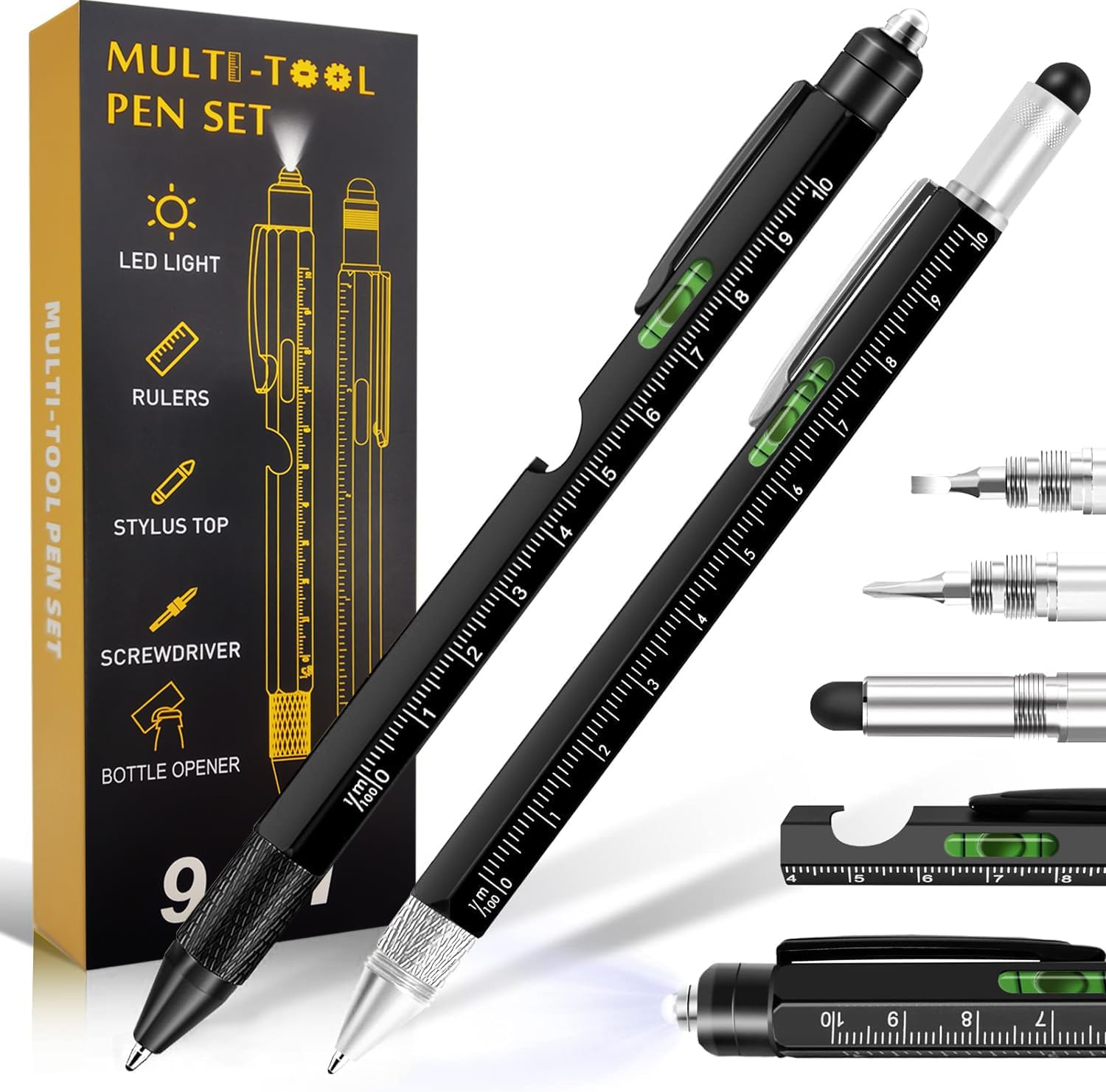 Multitool Pen 2-Pack - Multi-Tool Pens with LED Light, Flathead ...