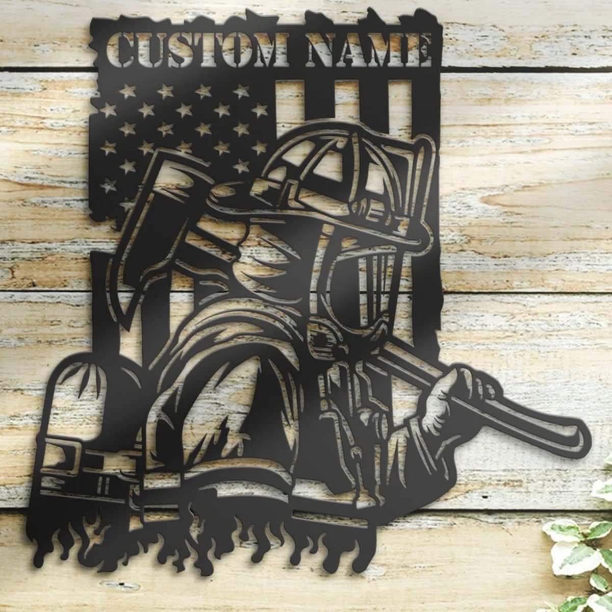 Amazon.com: Pamaheart Custom Firefighter US Flag Metal Wall Art ...