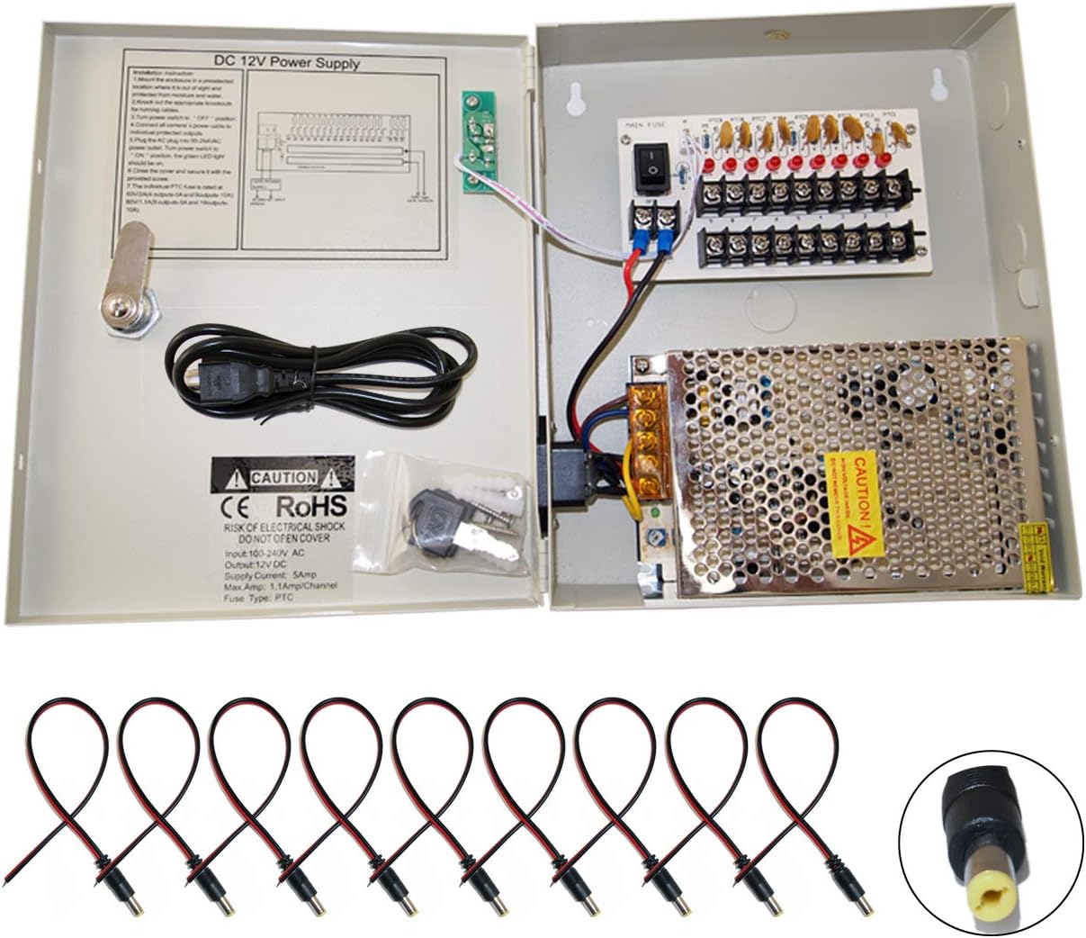 Amazon.com: Evertech 8 Channel 9 Port Power Box Security Camera 12V DC ...