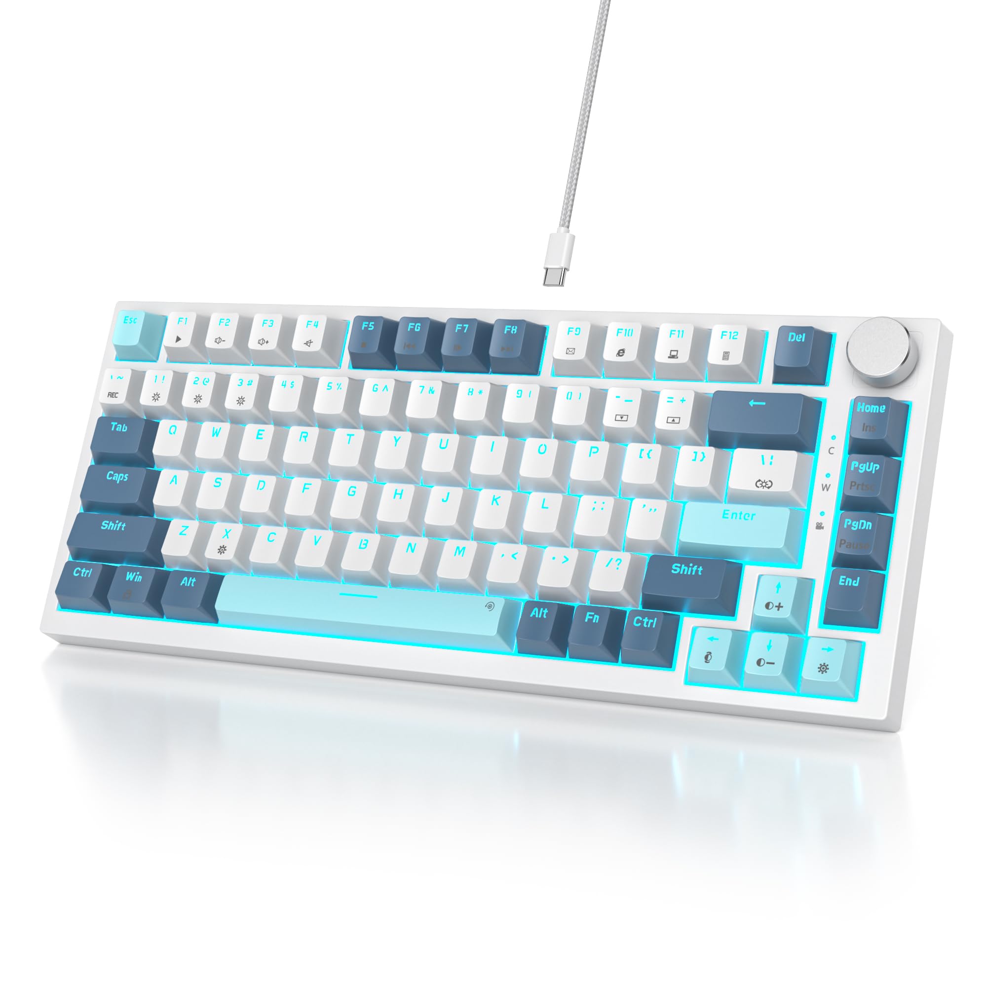 Owpkeenthy 75 Percent Mechanical Keyboard, 82 Key Gasket Mounted Hot ...