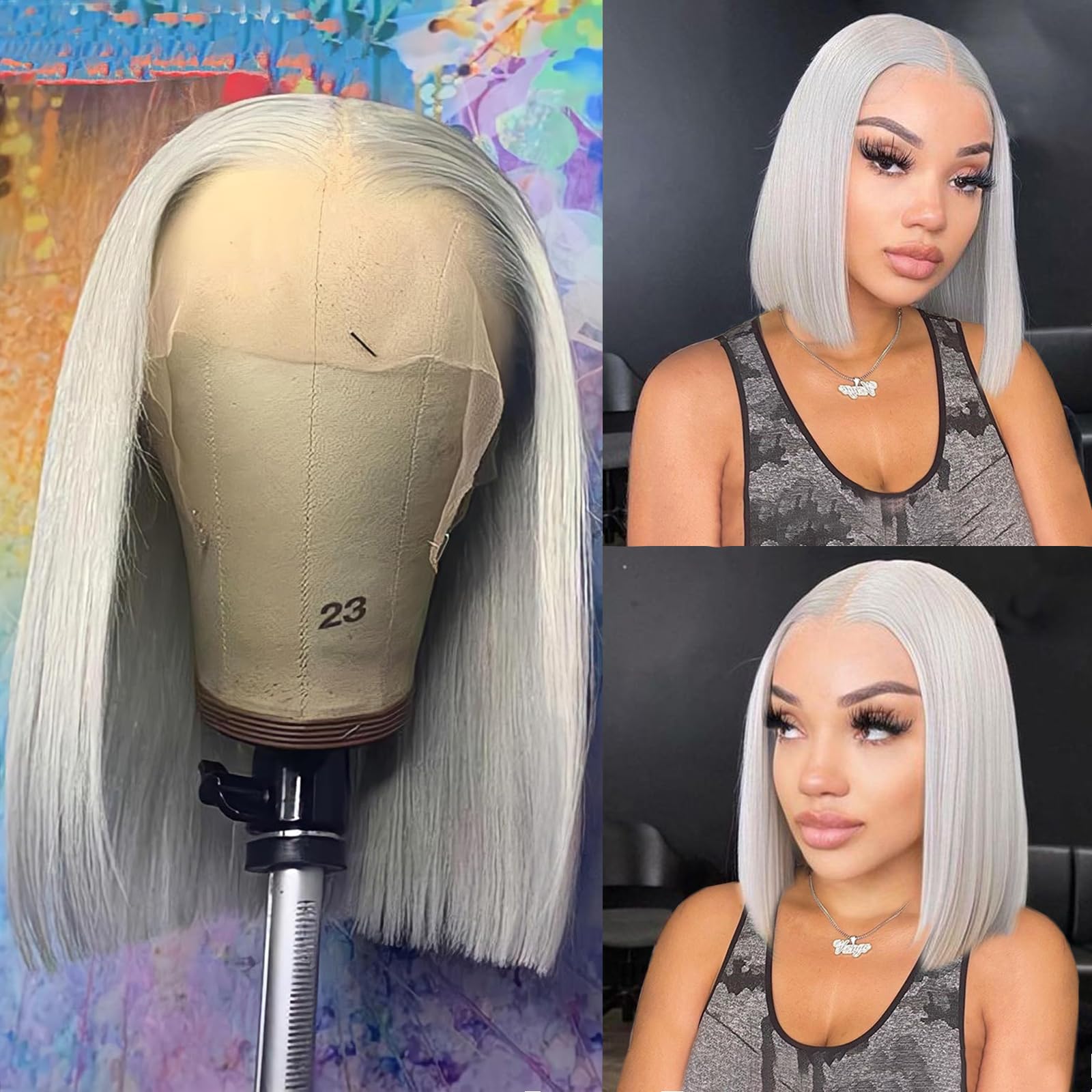 Amazon.com : 10 Inch Grey Bob Wigs Human Hair 13x4 HD Transparent Lace ...