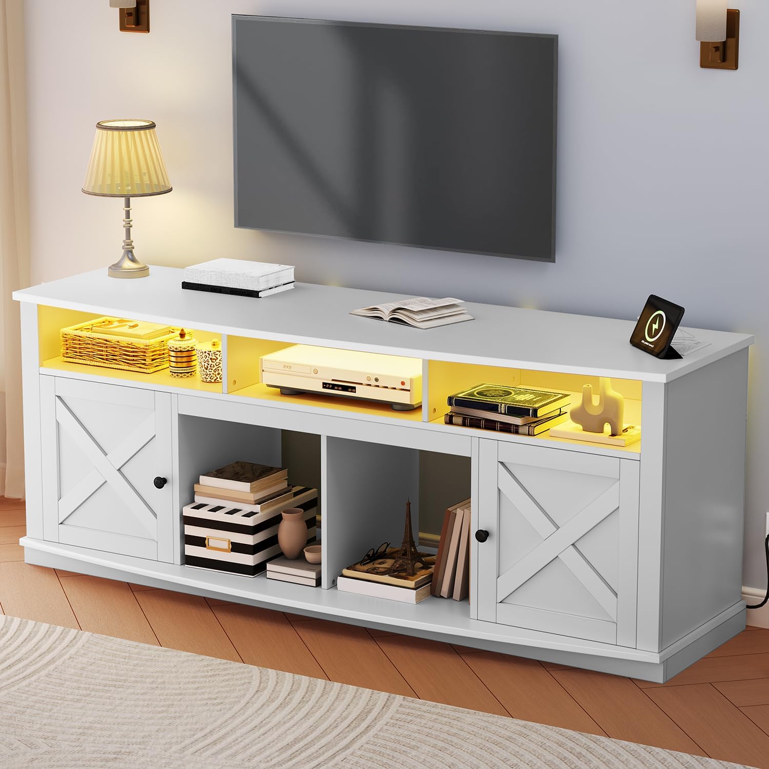Amazon.com: YITAHOME TV Stand for 75/80 Inch TV, White Entertainment ...