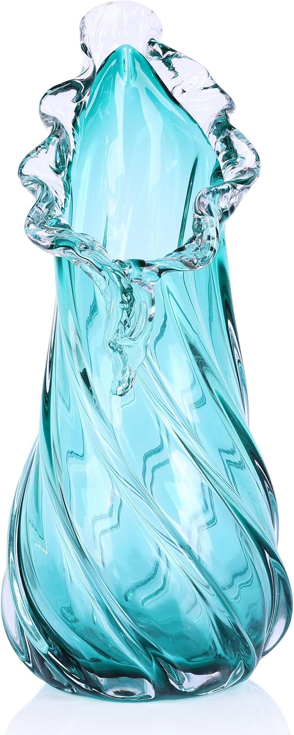 Amazon.com: Hand Blown Blue Large Glass Vase Set - Artistic Clear Blue ...