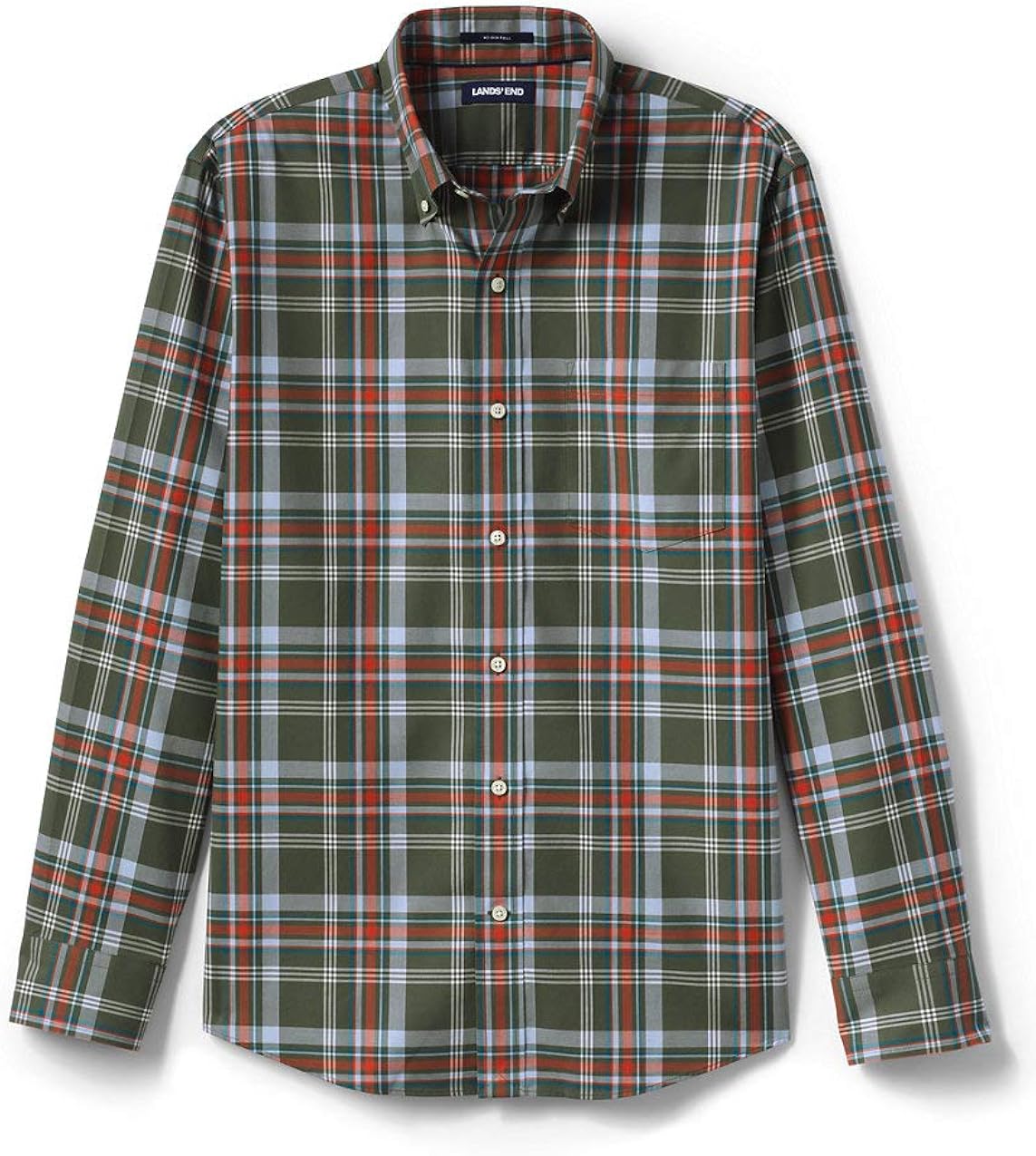 Lands End Mens Traditional Fit No Iron Twill Shirt Olive Plaid Tall XX lands-end-mens-traditional-fit-no-iron-twill-shirt-olive-plaid-tall-xx