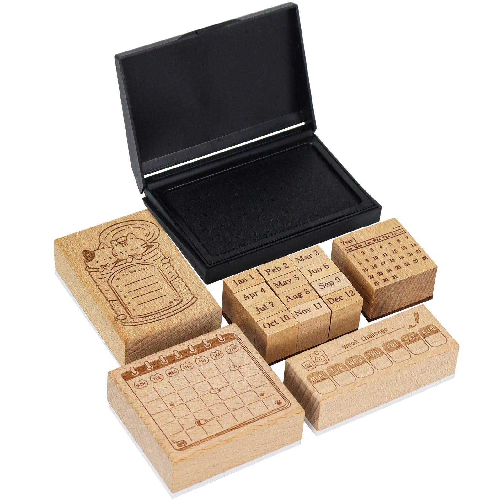 Snapklik.com : 17PCS Wooden Journal Stamps w/Ink Pad, Decorative Rubber ...
