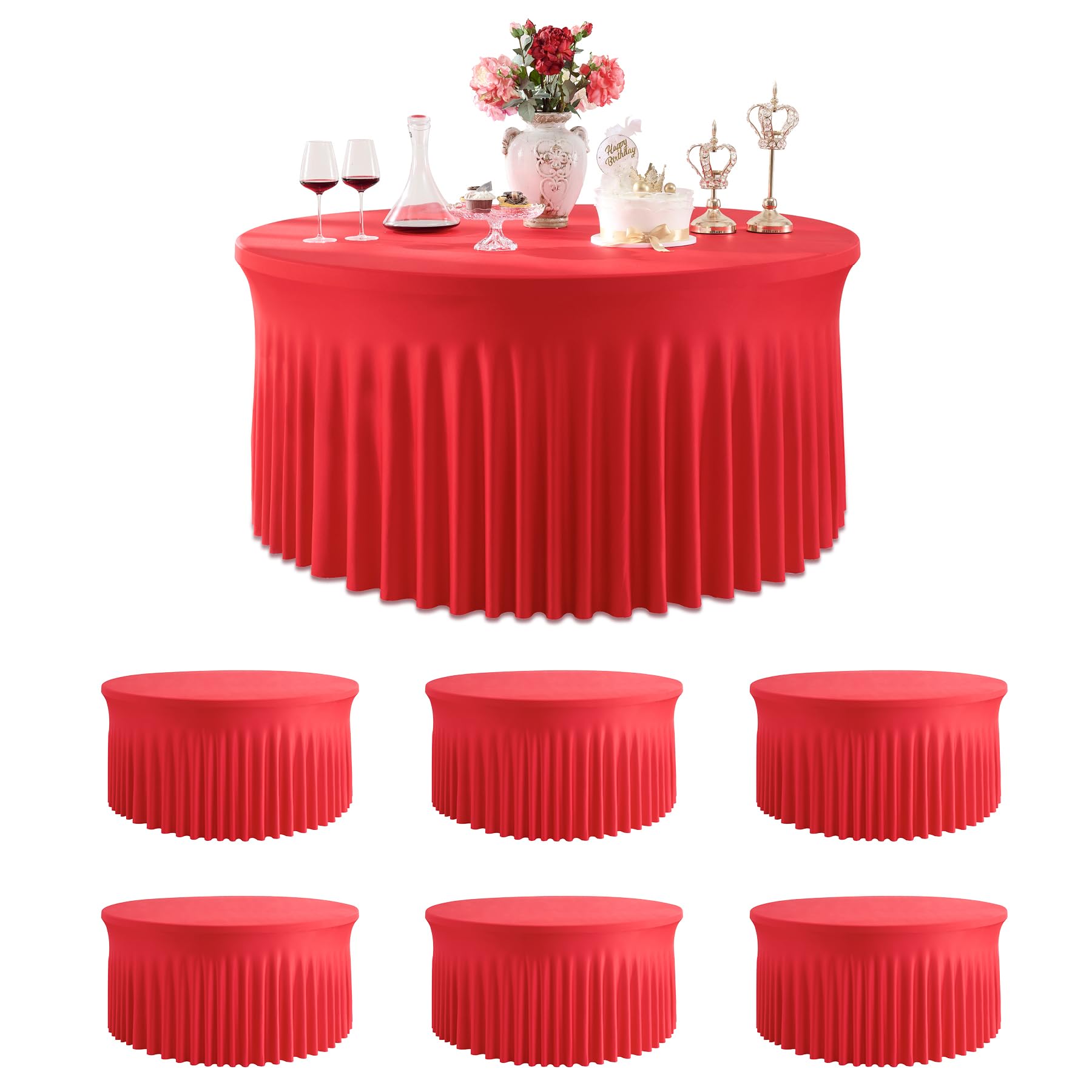 Amazon.com: Outpain 6 Pack Spandex Red Round Tablecloths for 60in ...