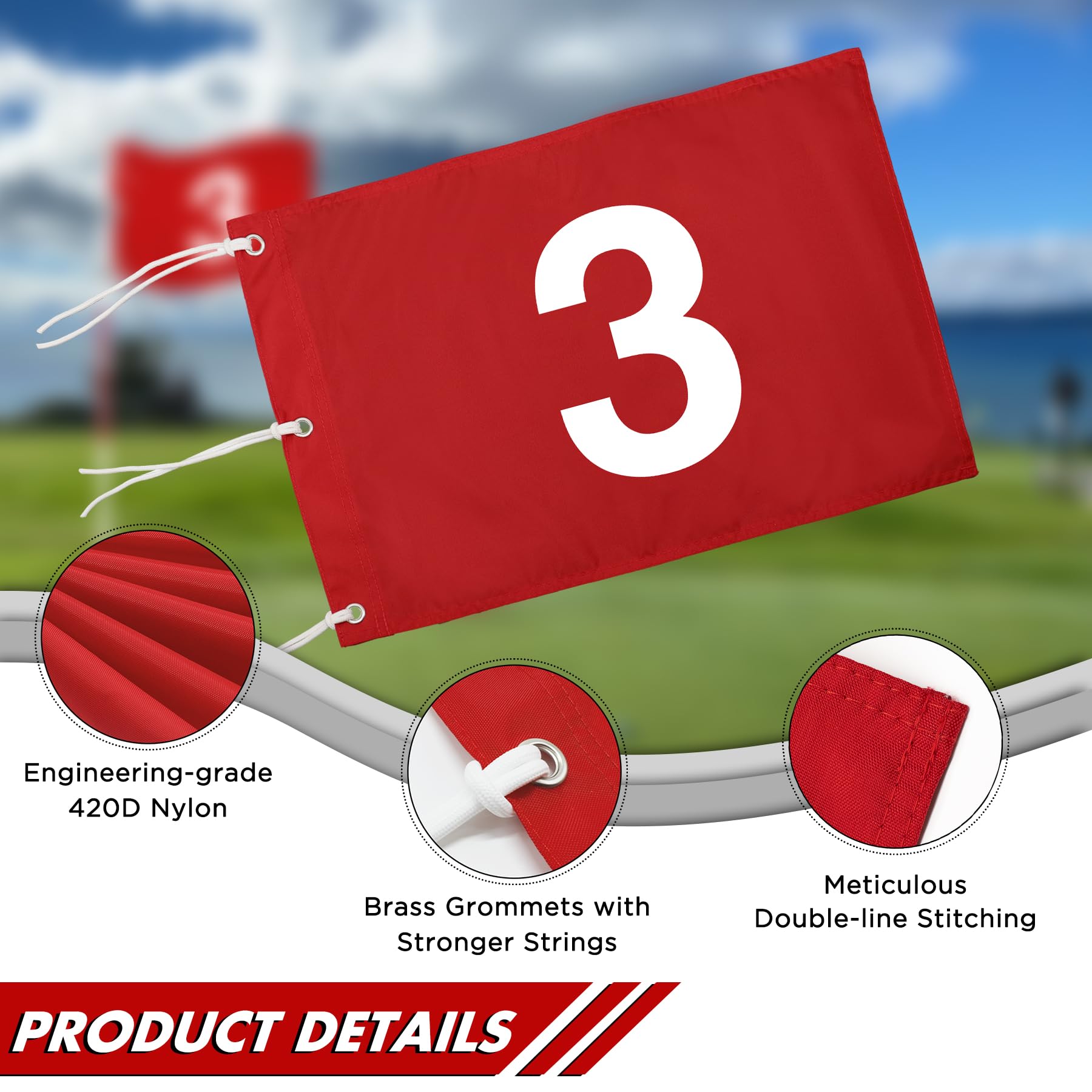 Snapklik.com : Golf Flag 20x14 Inch - Red# 3, 420D Nylon, Tube Inserted ...