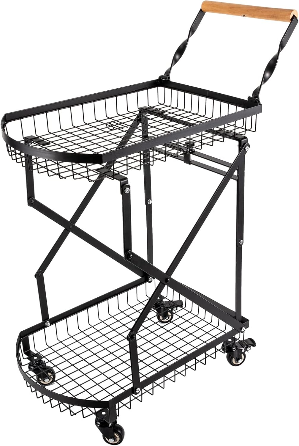 Amazon.com: 2 Tier Folding Trolley with Lockable Wheels Metal Mobile ...