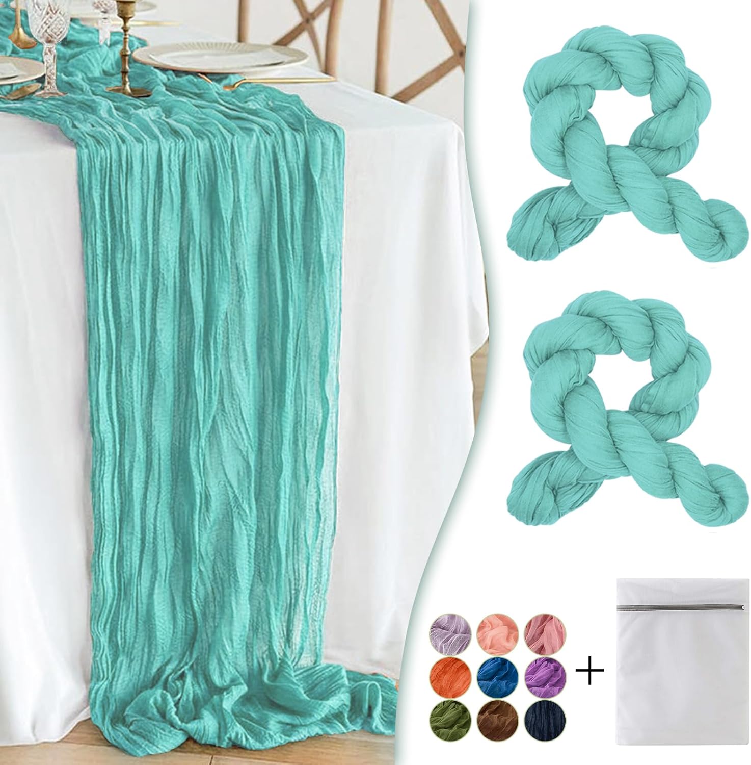 Amazon.com: Waligoy Teal Cheesecloth Table Runner 2 Pack 35" Boho Gauze ...