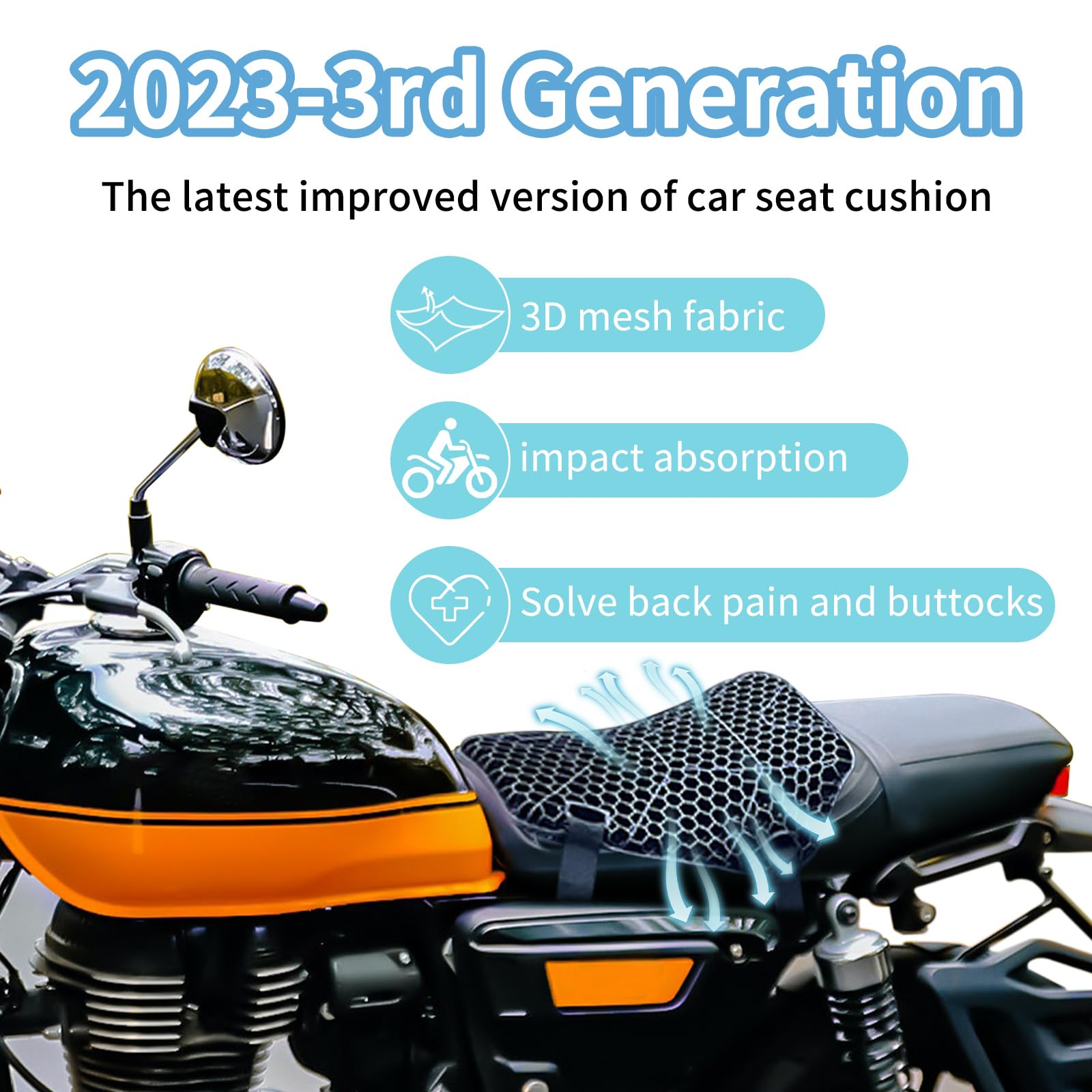 Motorcycle Gel Seat Pad Motorcycle Gel Seat Cushion - 3D Honeycomb ...