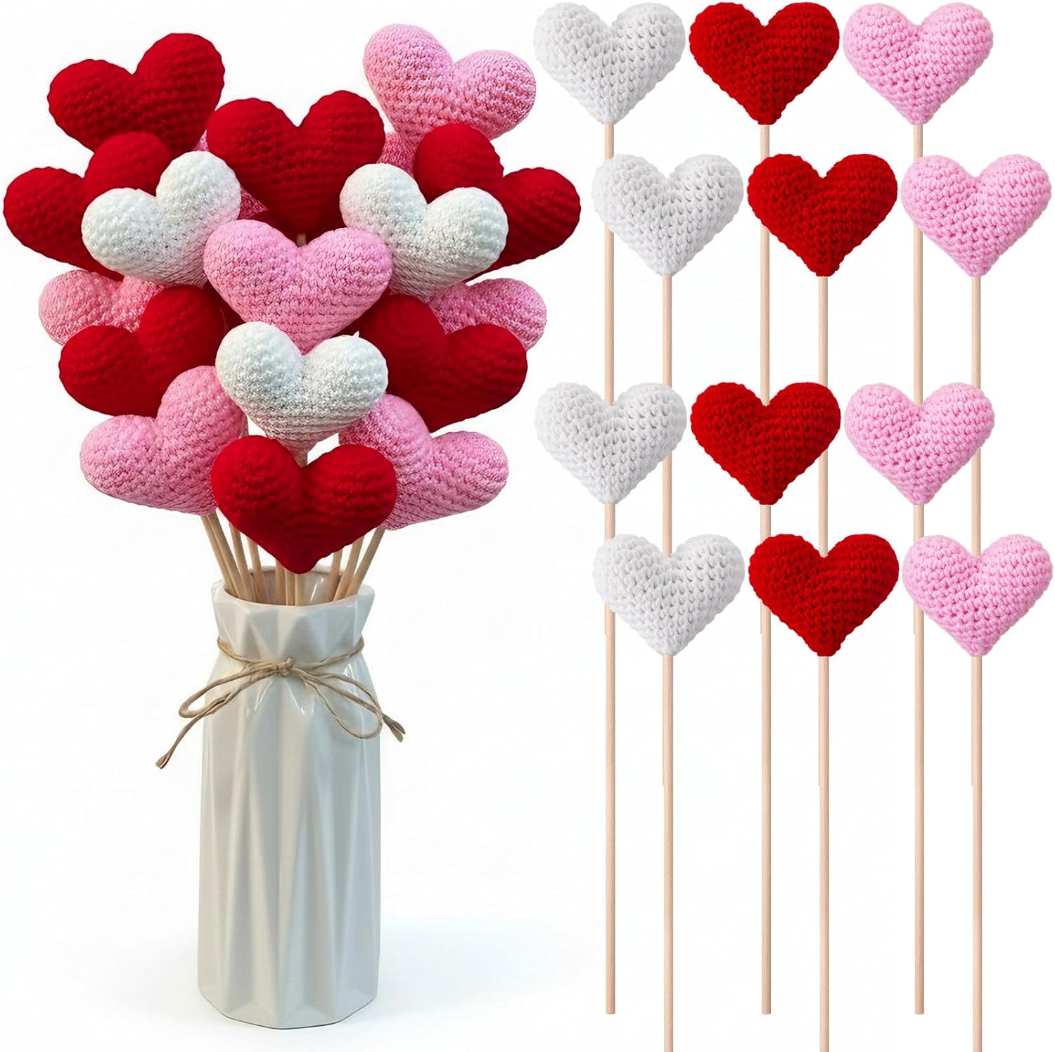 Amazon.com: Lyrow 12 Pcs Valentines Heart Picks Crochet Valentines Day ...