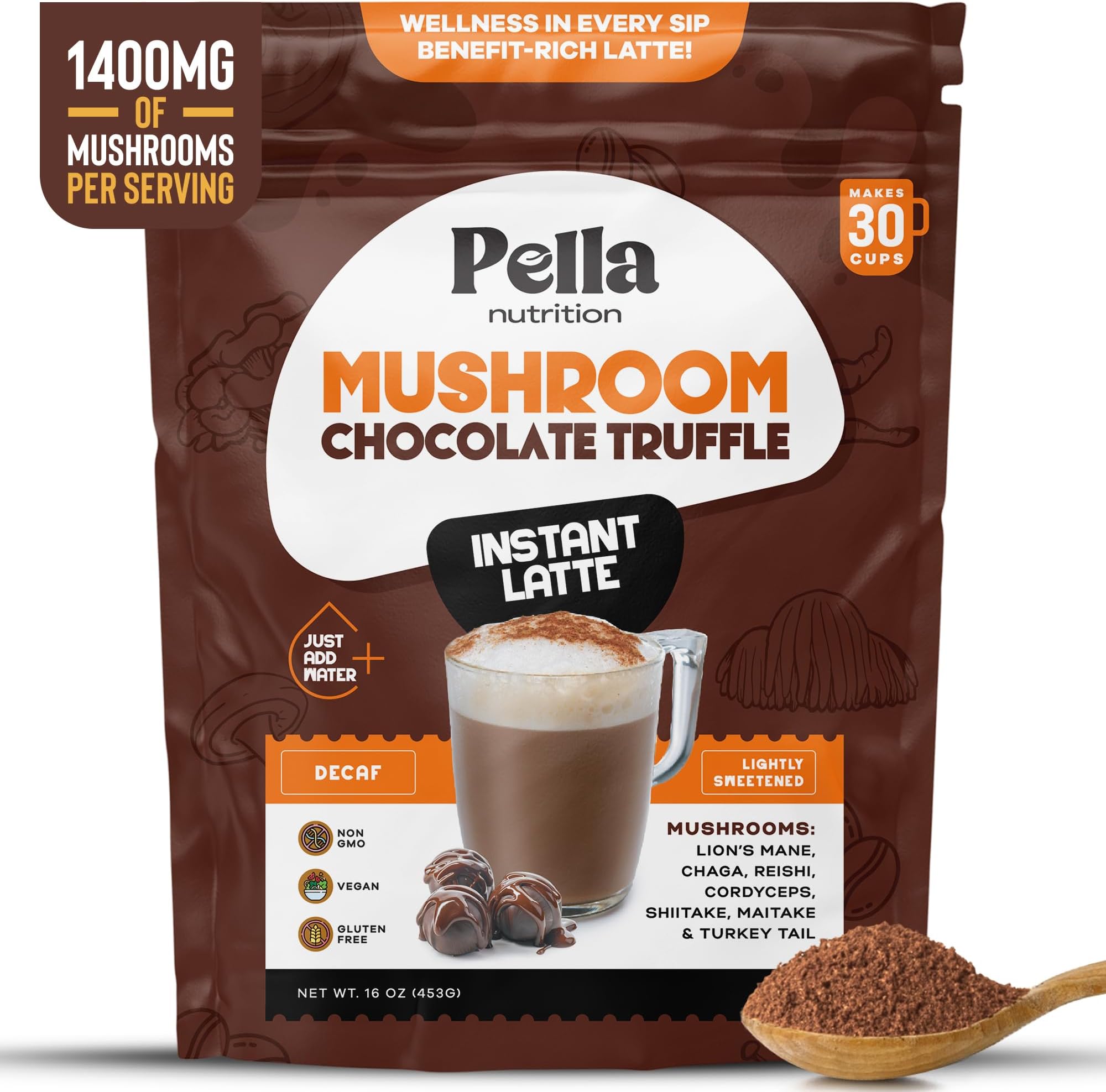 Amazon.com : Organic Chocolate Truffle Instant Latte with 7 Mushroom ...